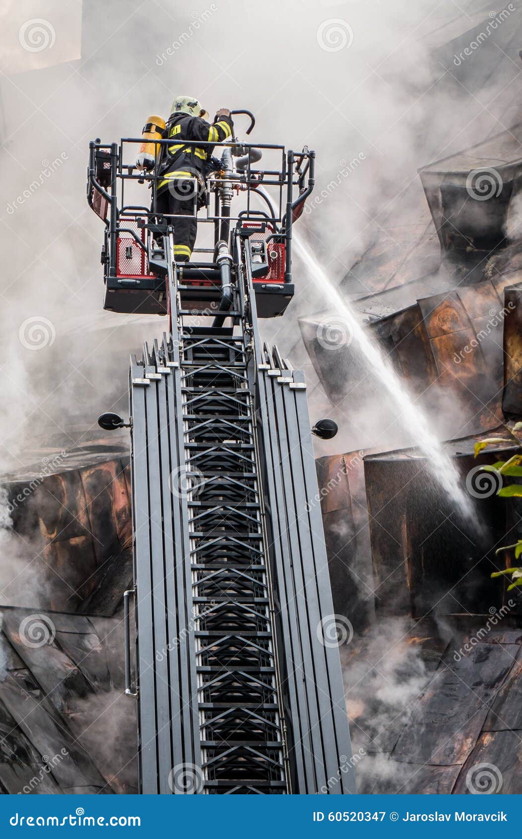 Fireman on ladder stock image. Image of blaze, roof, ladder - 60520347
