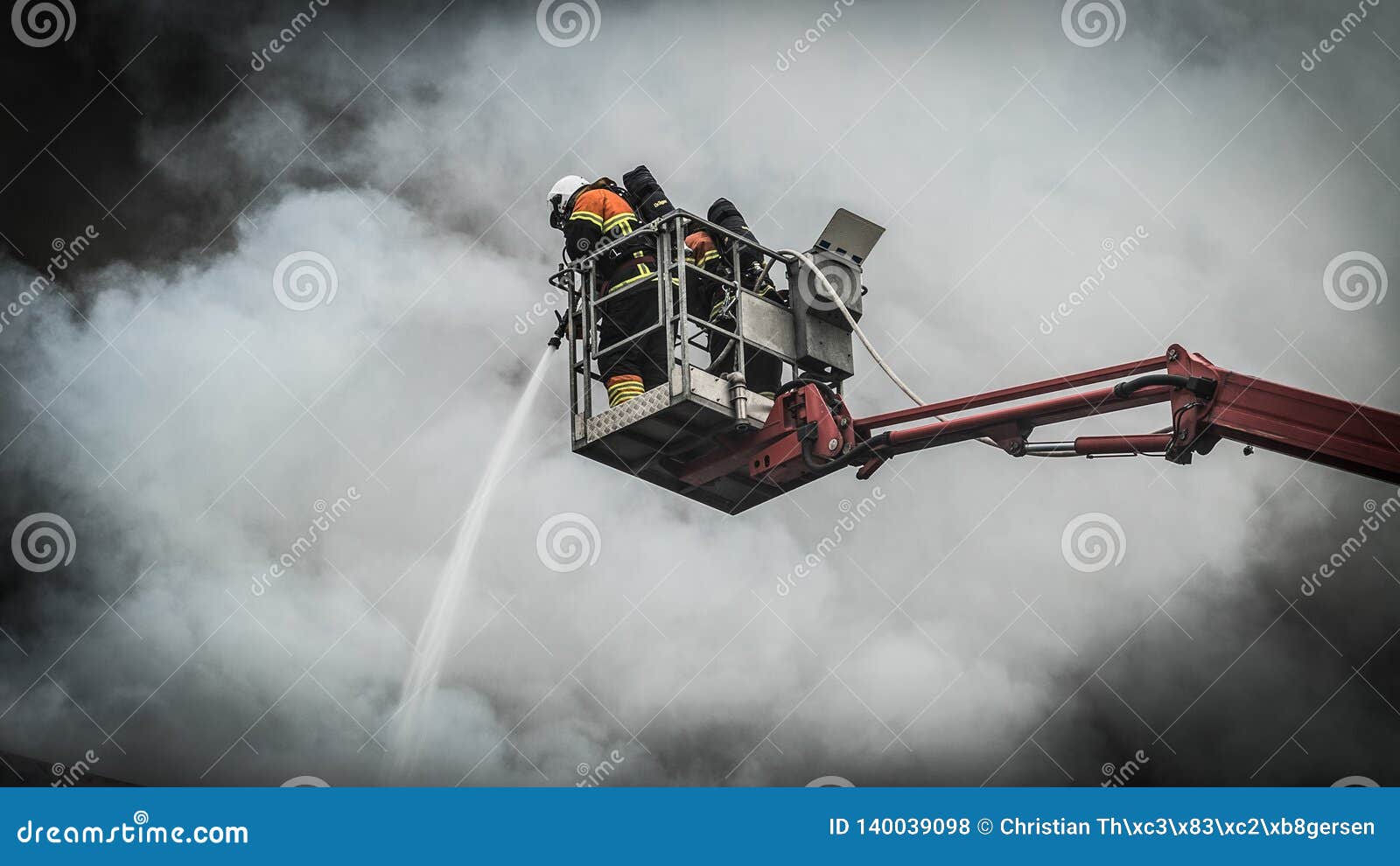 Firefighters on Elevating Work Platform Stock Photo - Image of lift ...