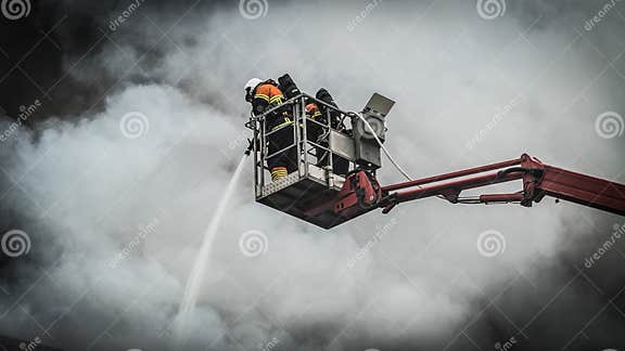 Firefighters on Elevating Work Platform Stock Photo - Image of lift ...
