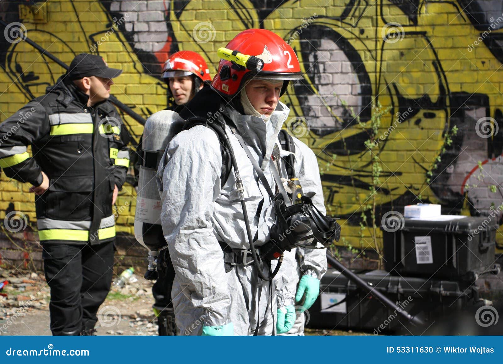 Fireman in Light Protective Suit Editorial Image - Image of weapon ...