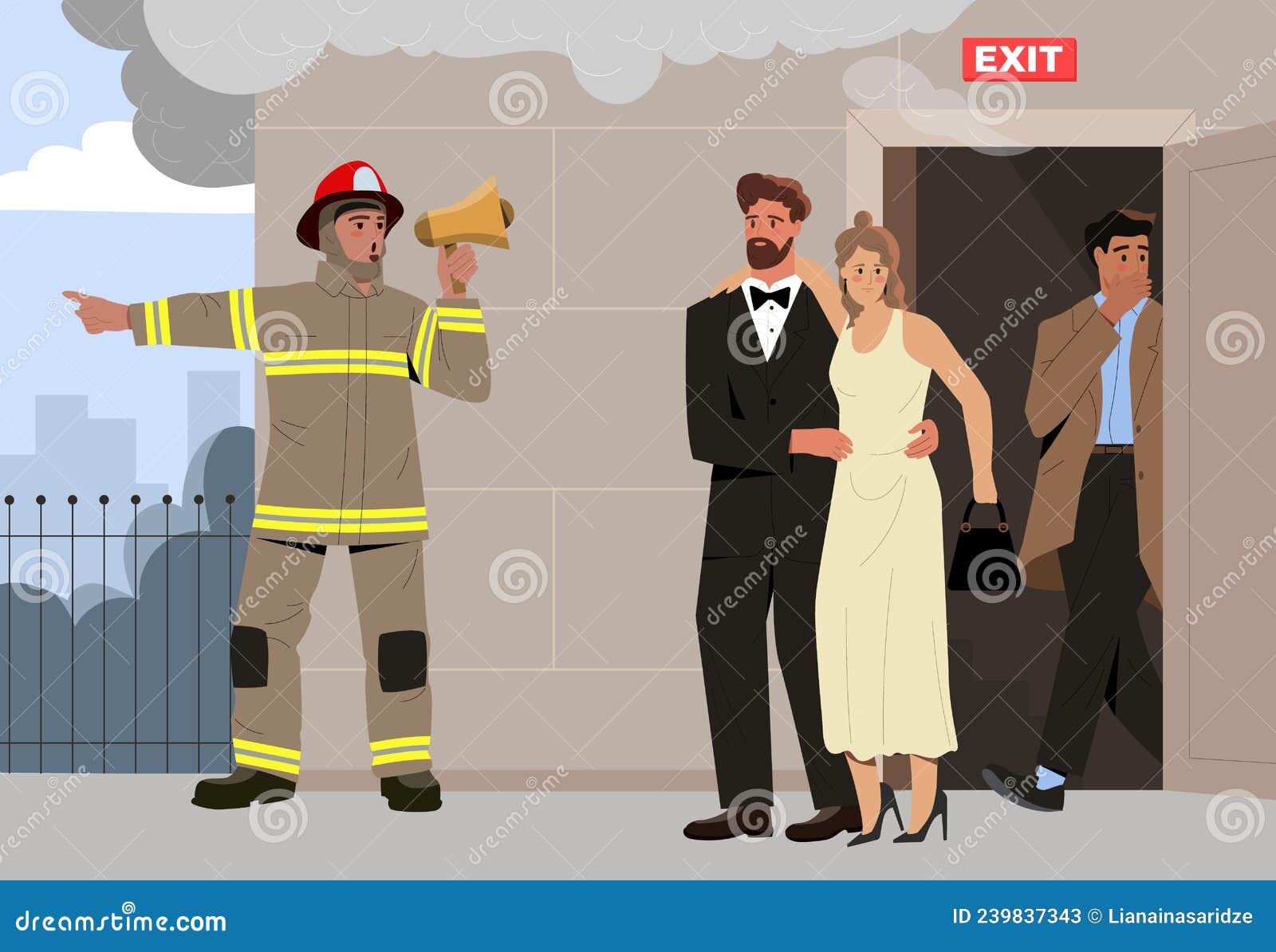 Fireman with Megaphone Announce Fire Emergency Evacuation Alarm Stock ...
