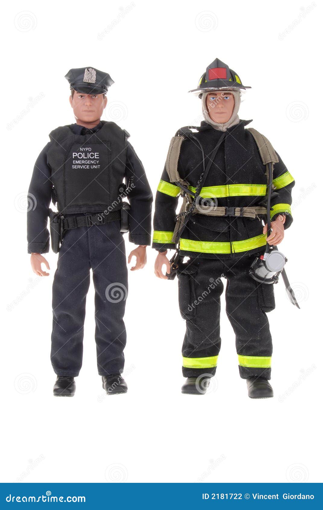 Fireman and a Policeman Dolls Stock Photo - Image of flashlight, rescue ...
