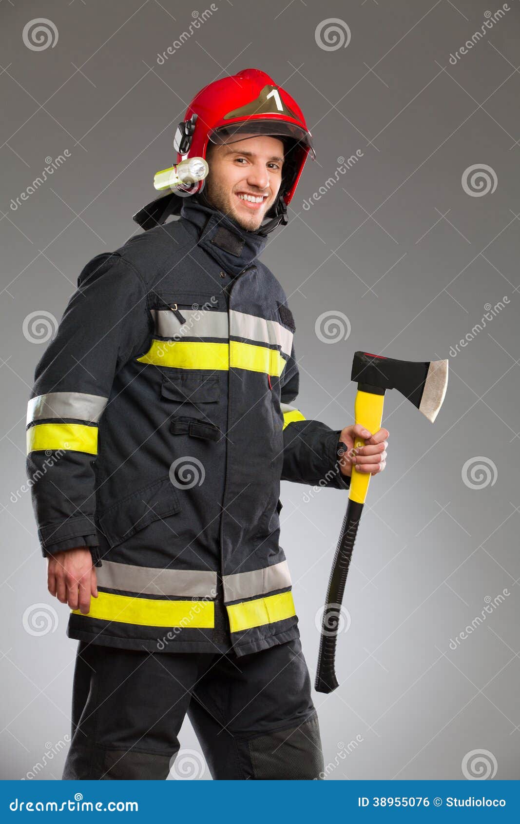 Fireman Posing With An Axe. Stock Photography | CartoonDealer.com #48377948