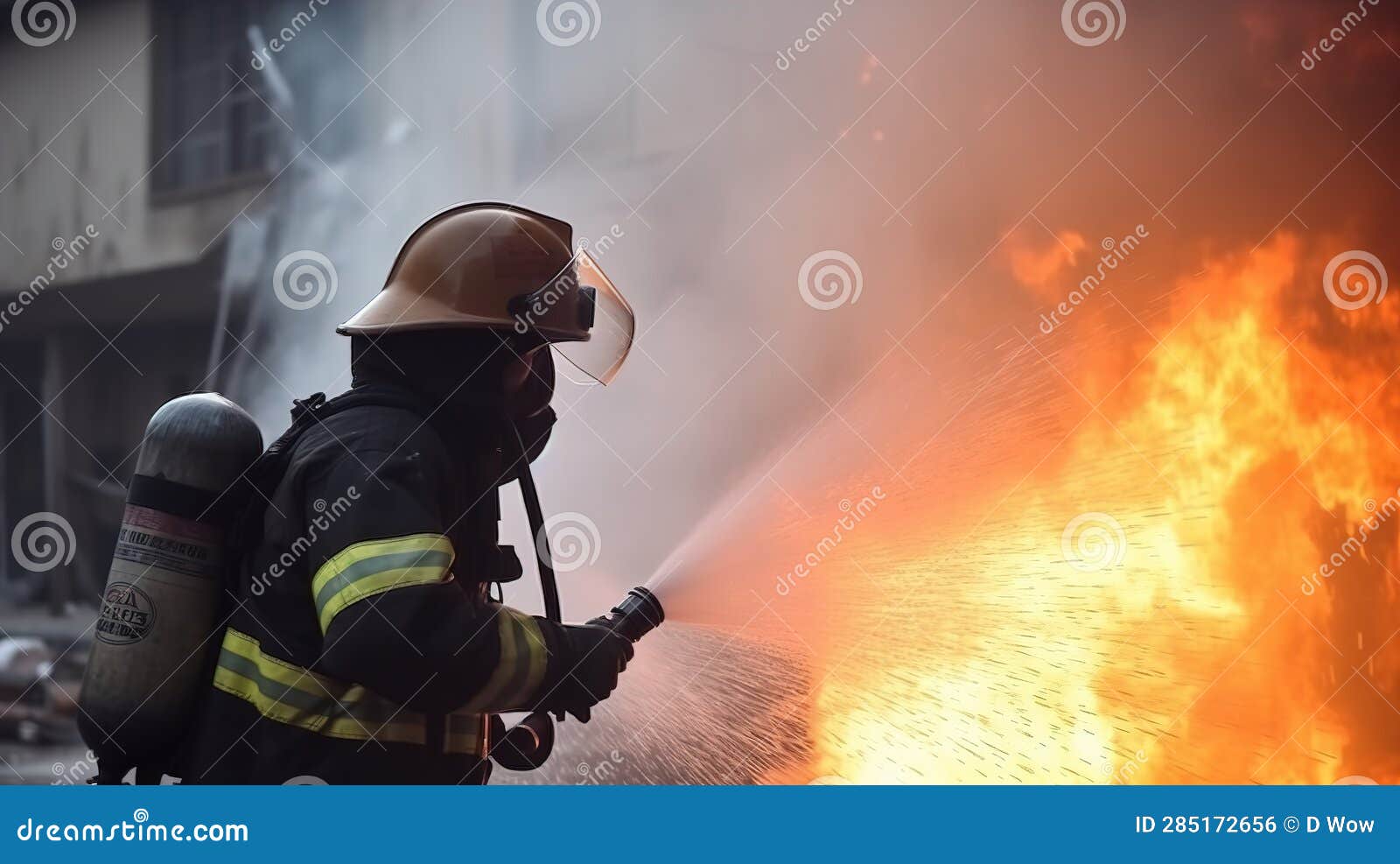 Fireman Puts Out The Fire Icon, Firefighter Vector Illustration ...