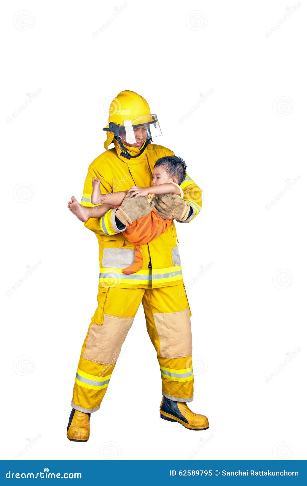 Fireman Rescued the Child from the Fire Stock Image - Image of holding ...