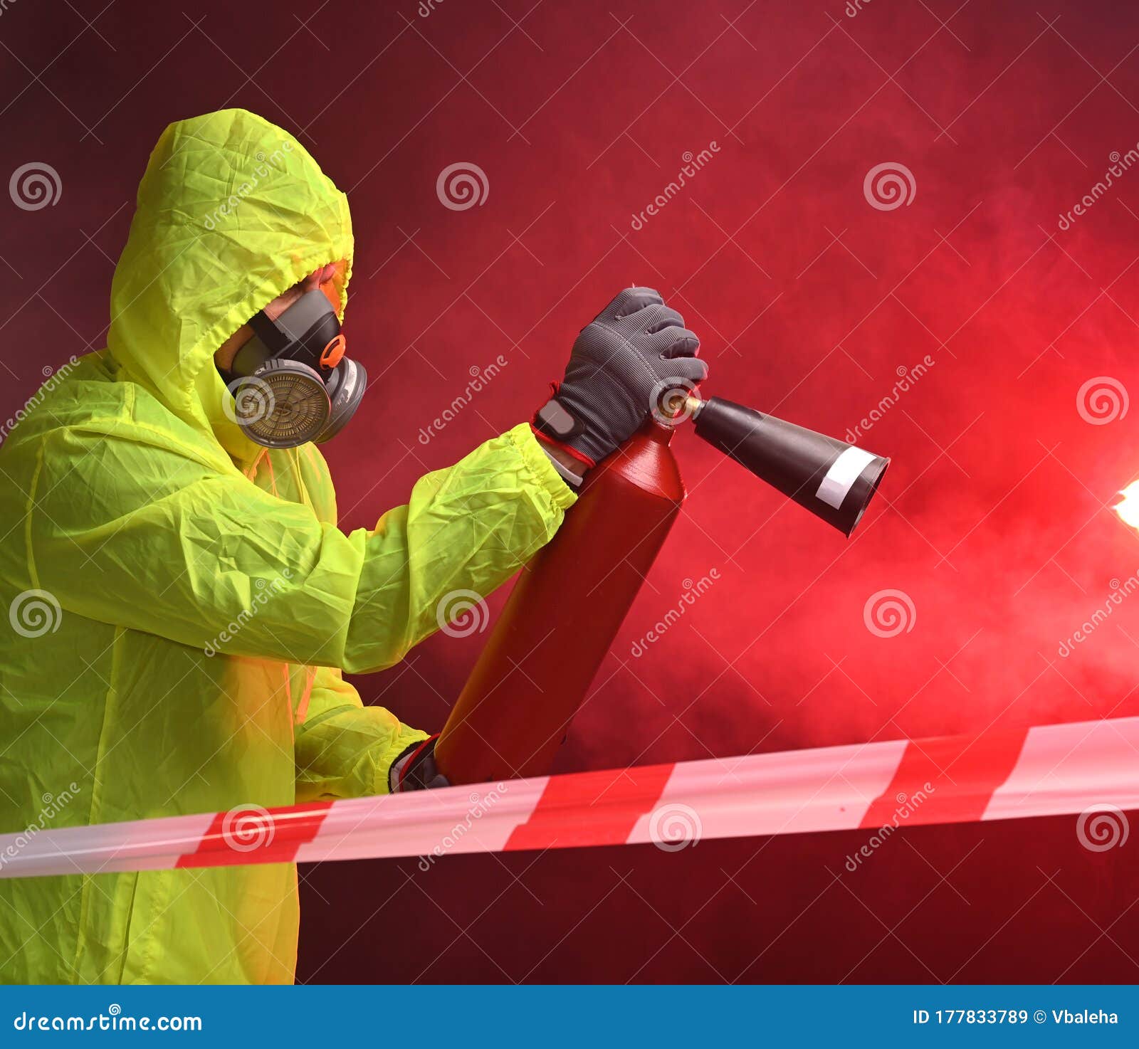 Fireman in Respirator Attacking a Fire Stock Image - Image of burn ...