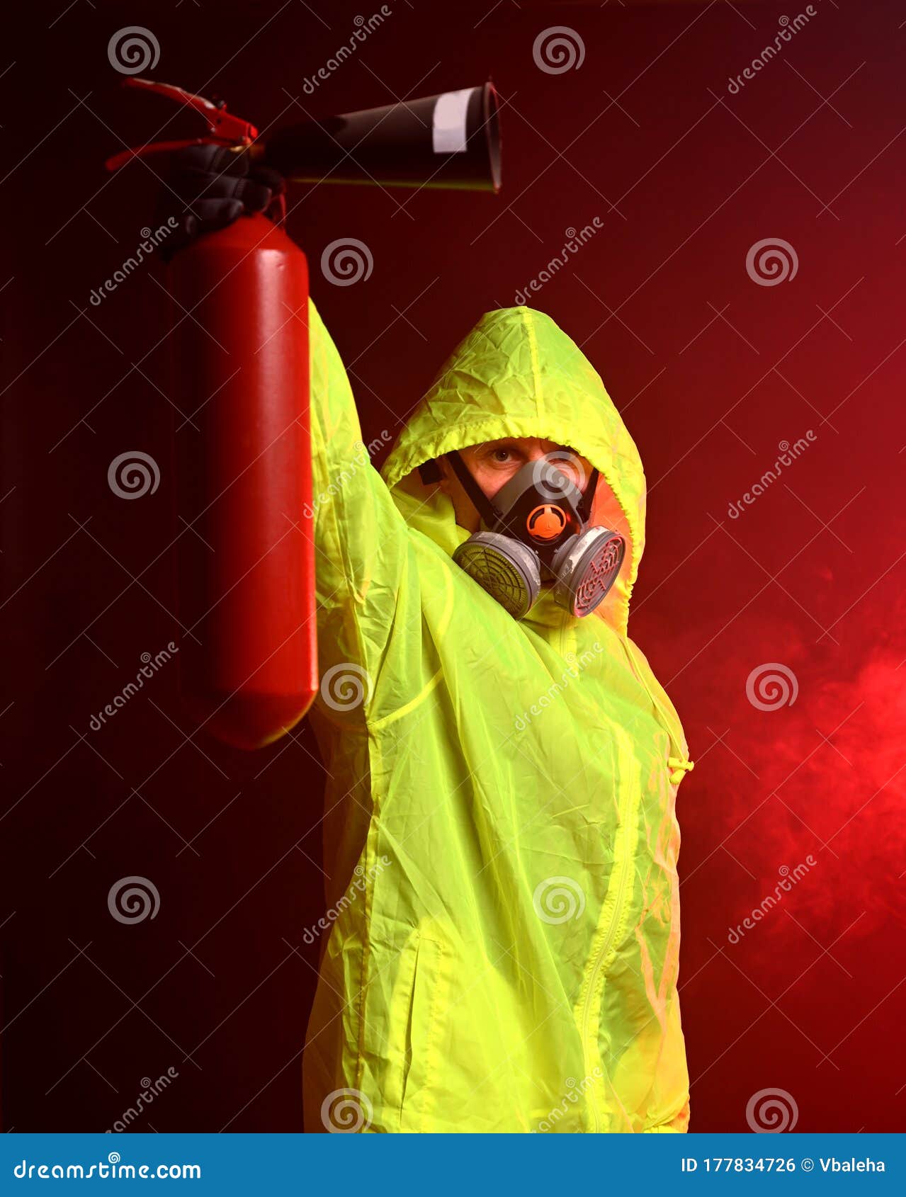 Fireman in Respirator Attacking a Fire Stock Photo - Image of burning ...