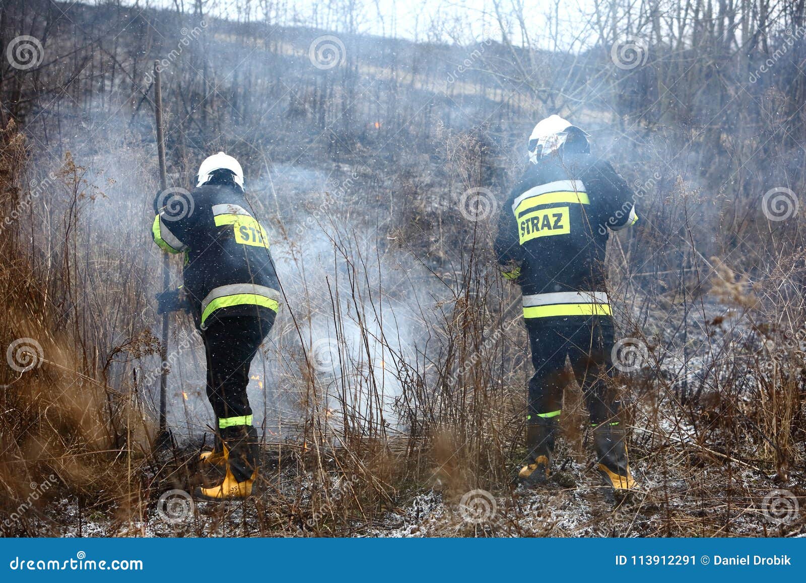 Guard during Fire Fighting on Dry Meadows. Stock Image - Image of ...