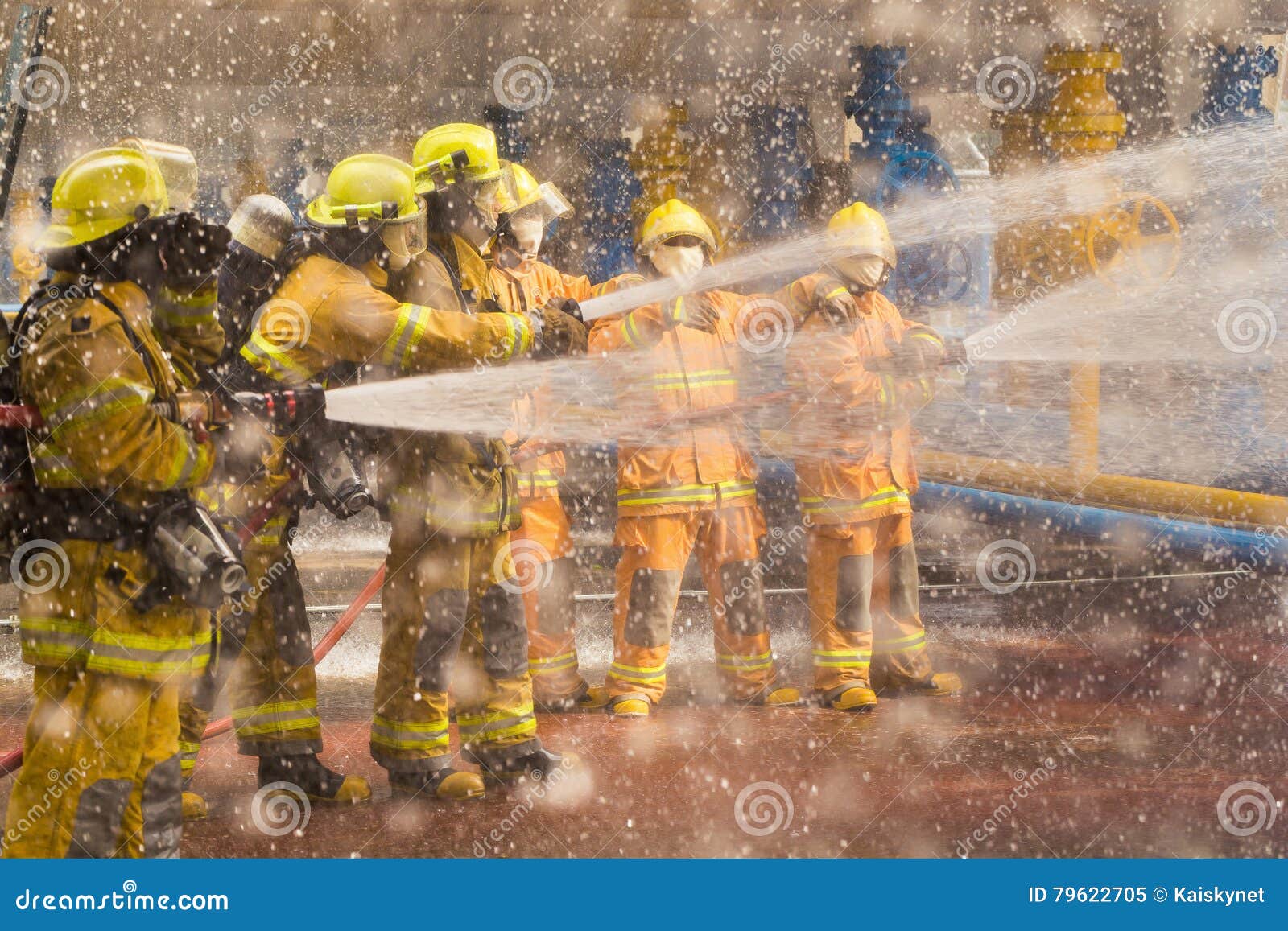 Fireman Showing How To Use a Fire Sprinklers. on a Training Fire Stock ...