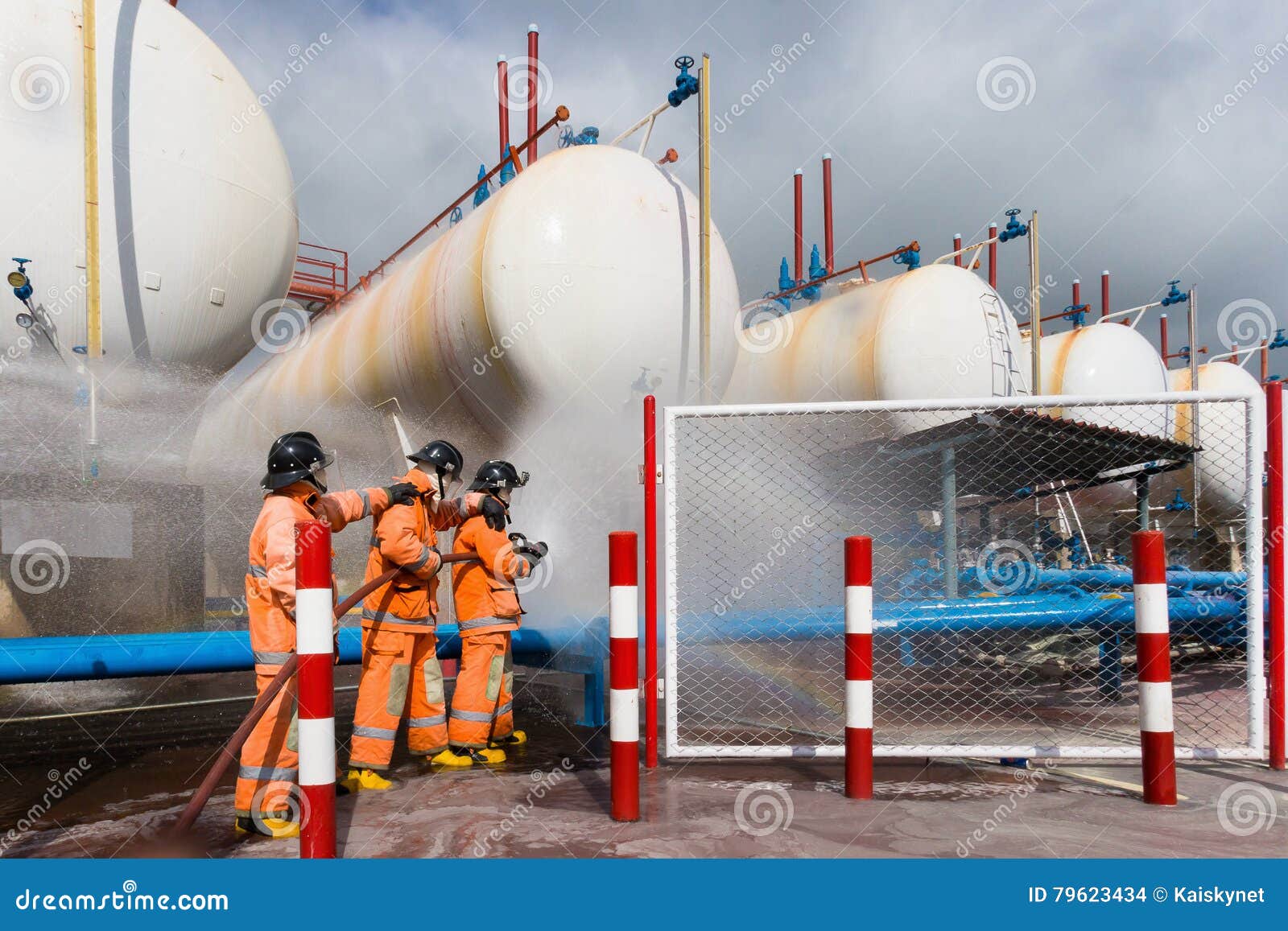 Fireman Showing How To Use a Fire Sprinklers. on a Training Fire Stock ...