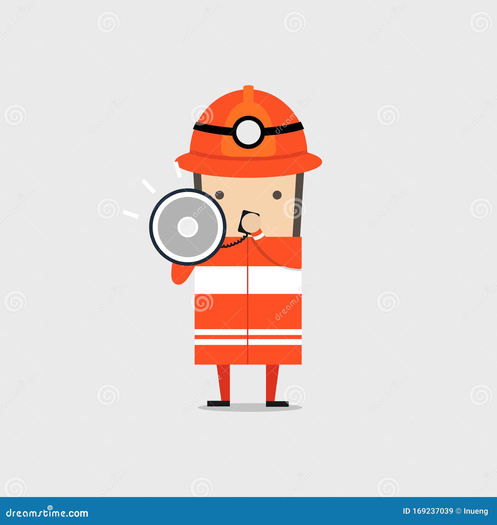 Fireman With Megaphone Announce Fire Emergency Evacuation Alarm. Alert ...