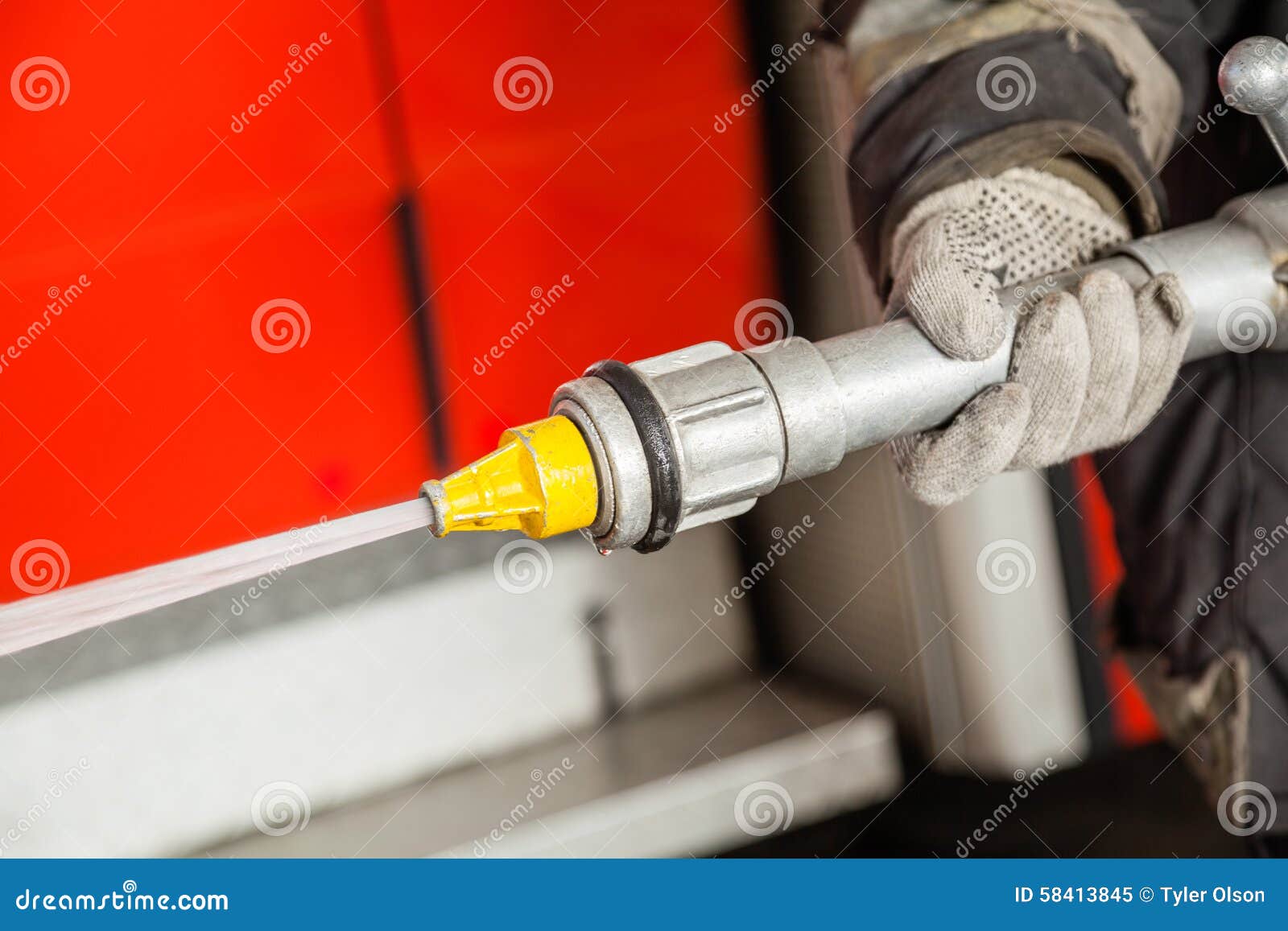 Fireman Spraying Water during Training Stock Image - Image of ...