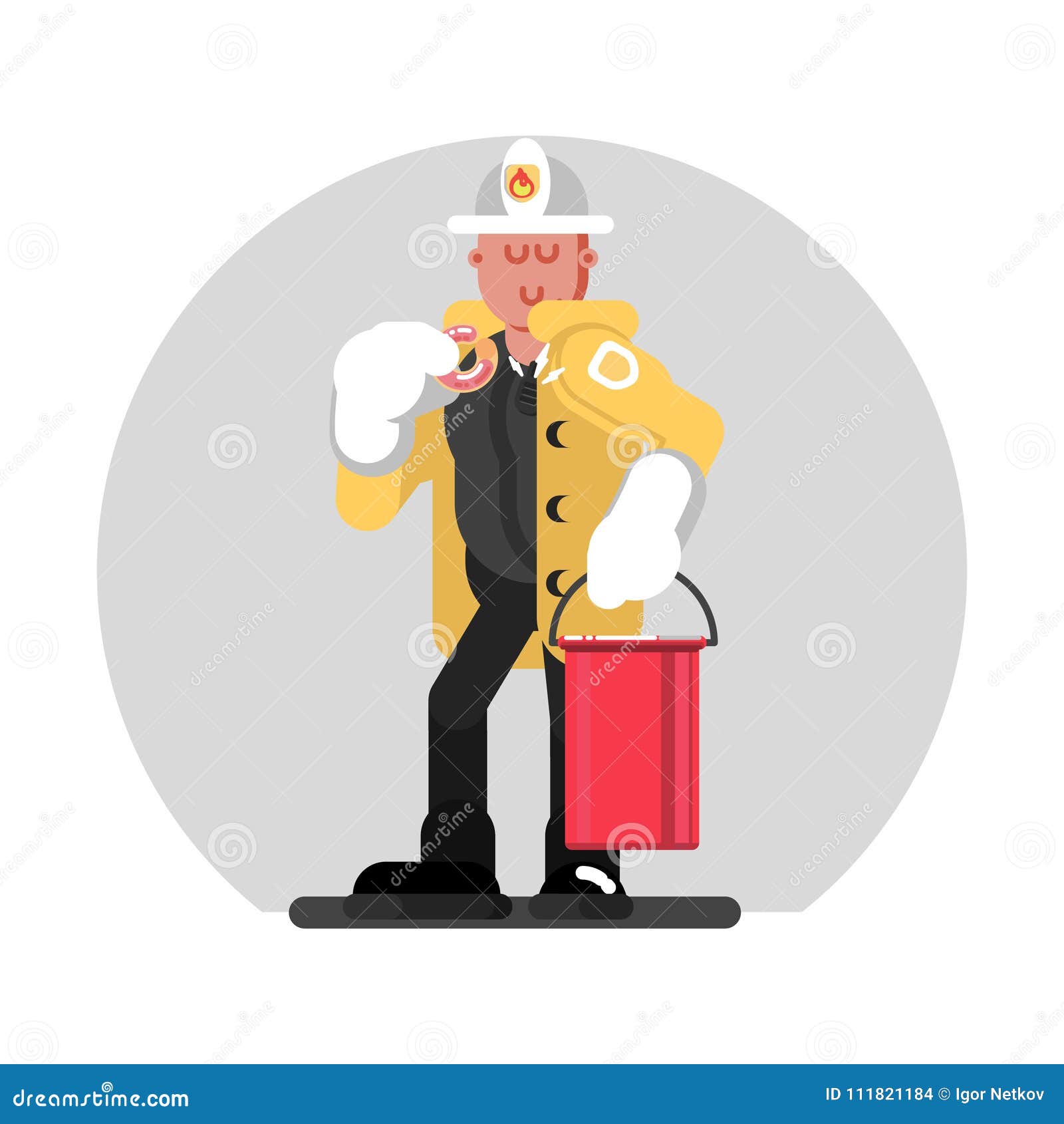 Fireman Standing With Bucket Vector Illustration | CartoonDealer.com ...