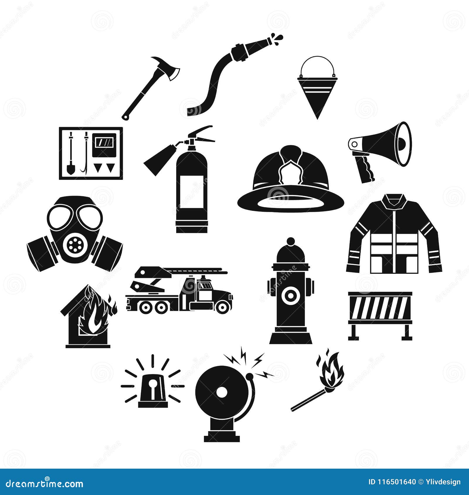 Fireman Tools Icons Set, Simple Style Stock Vector - Illustration of ...