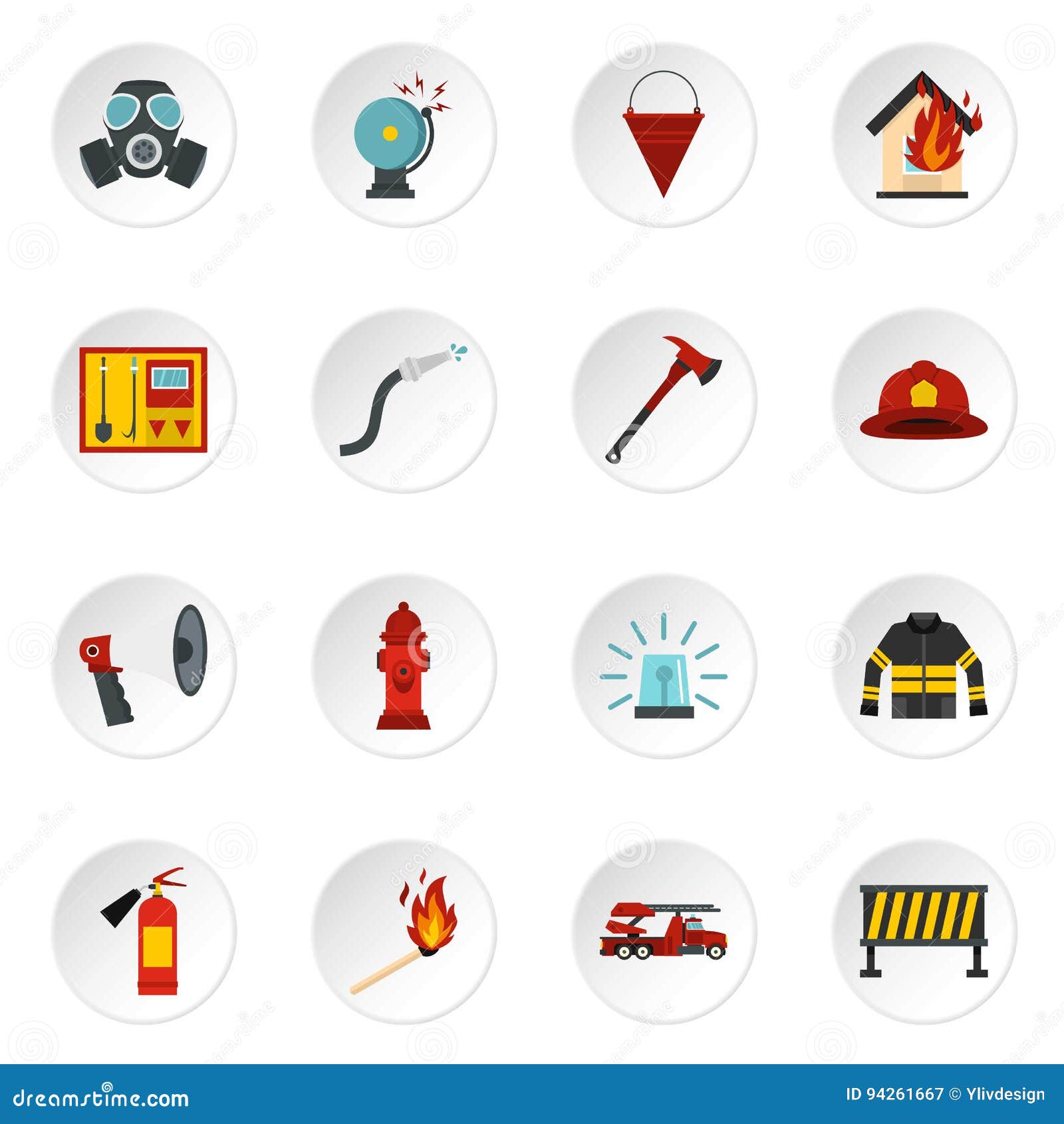 Fireman Tools Set Flat Icons Stock Vector - Illustration of outfit ...