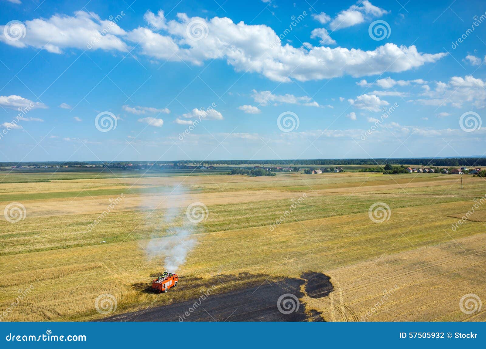 Fireman Truck Working on the Field on Fire Stock Photo - Image of ...