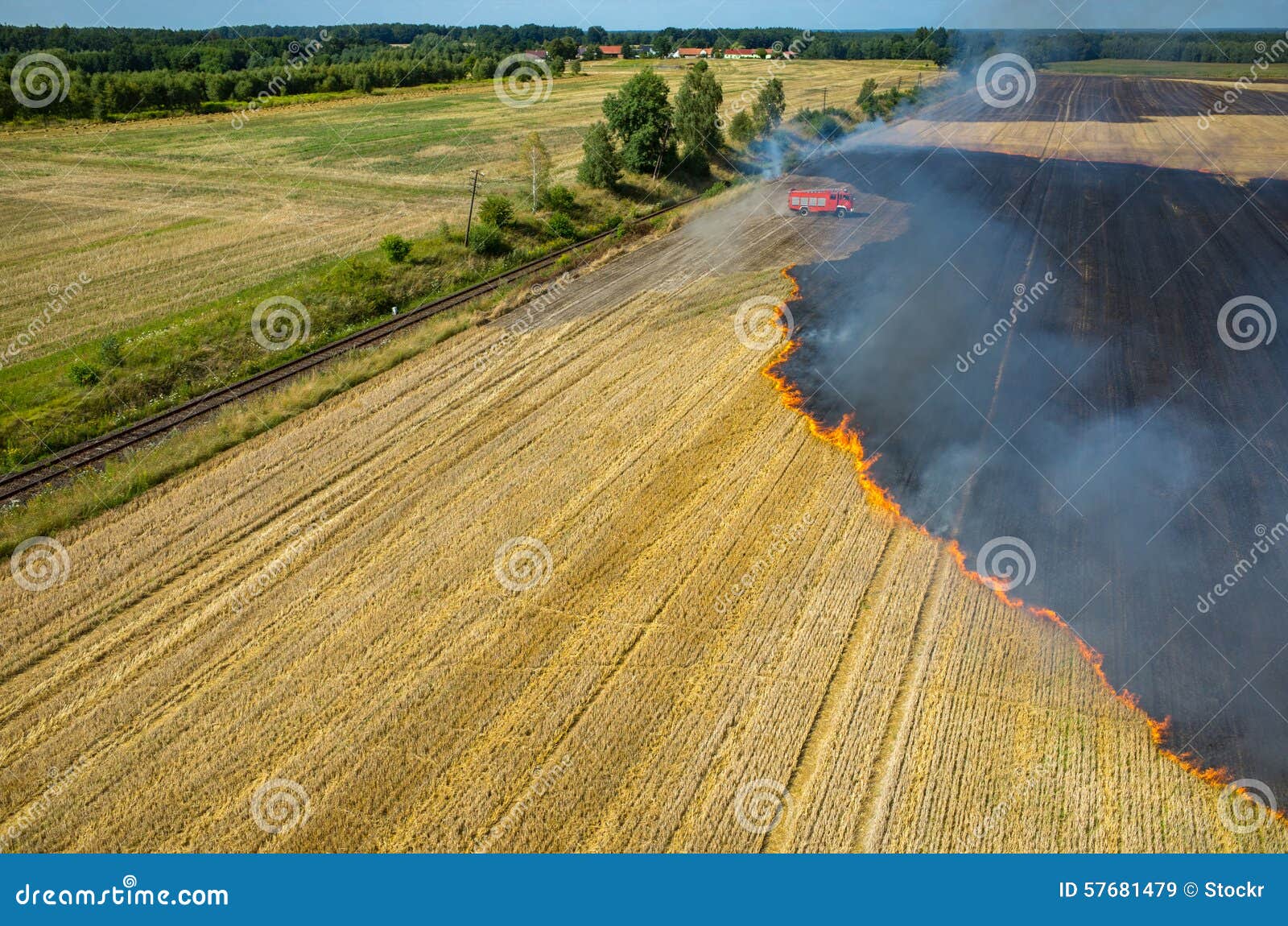 Fireman Truck Working on the Field on Fire Stock Image - Image of ...