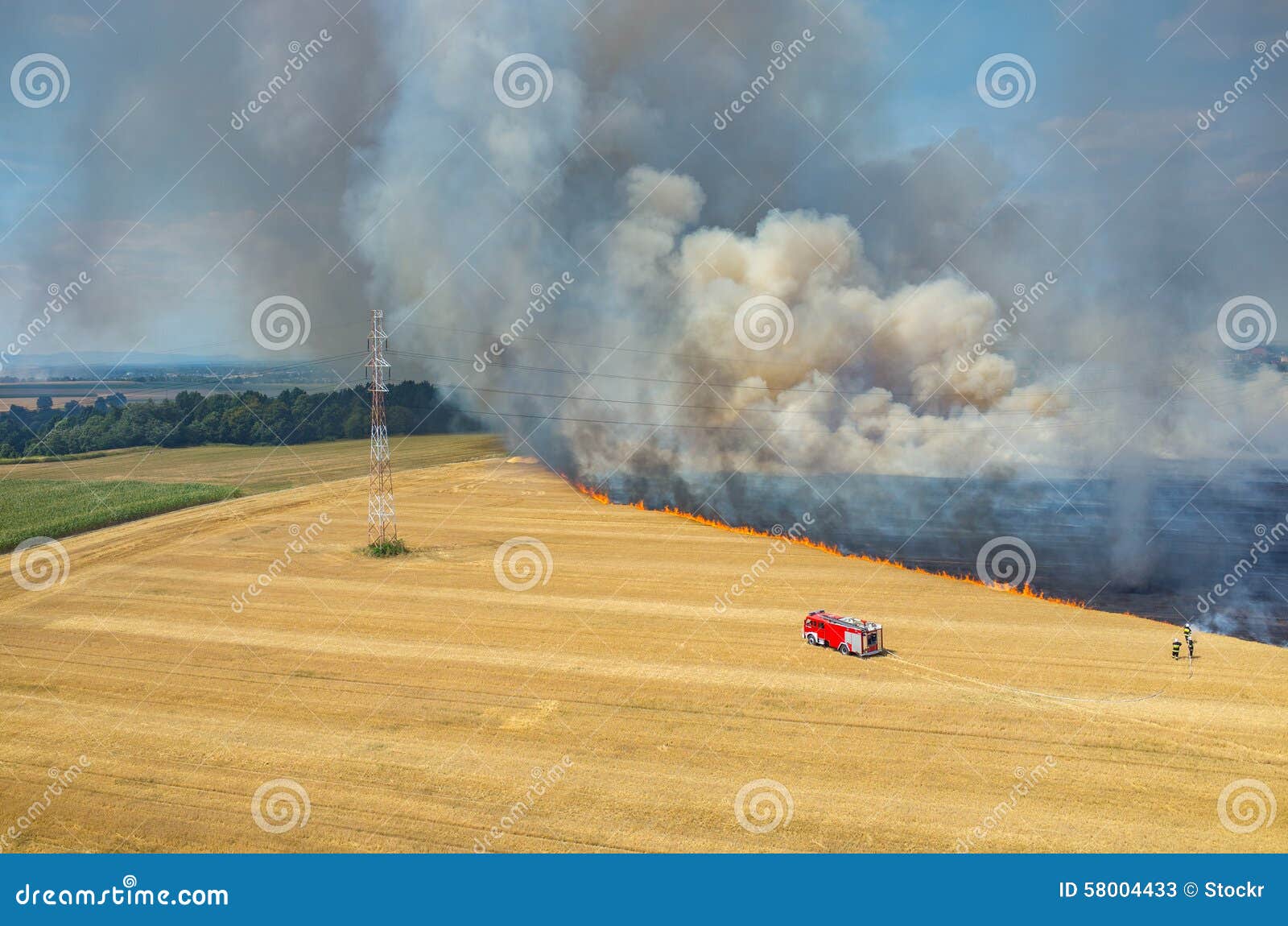 Fireman Truck Working on the Field on Fire Stock Image - Image of rural ...