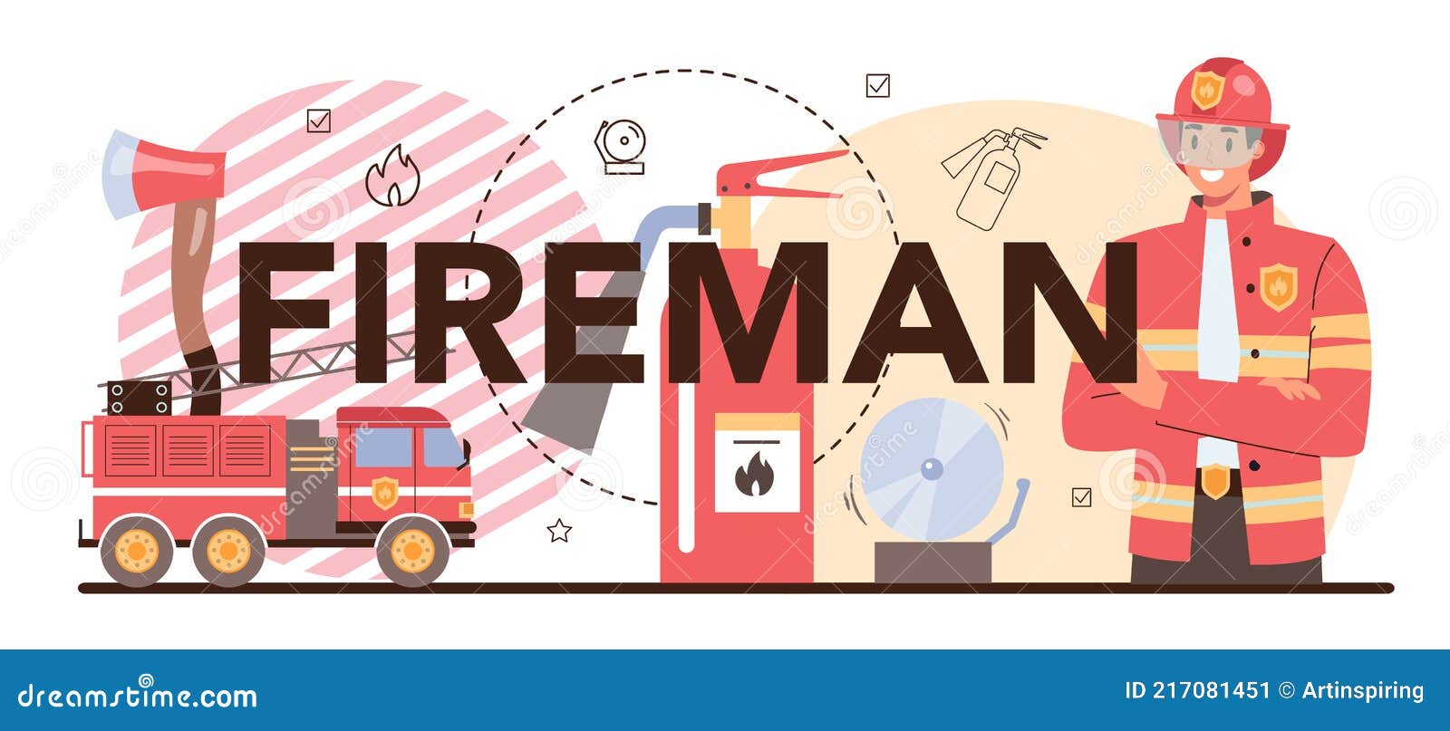 Fireman Typographic Header. Professional Fire Brigade Fighting with ...