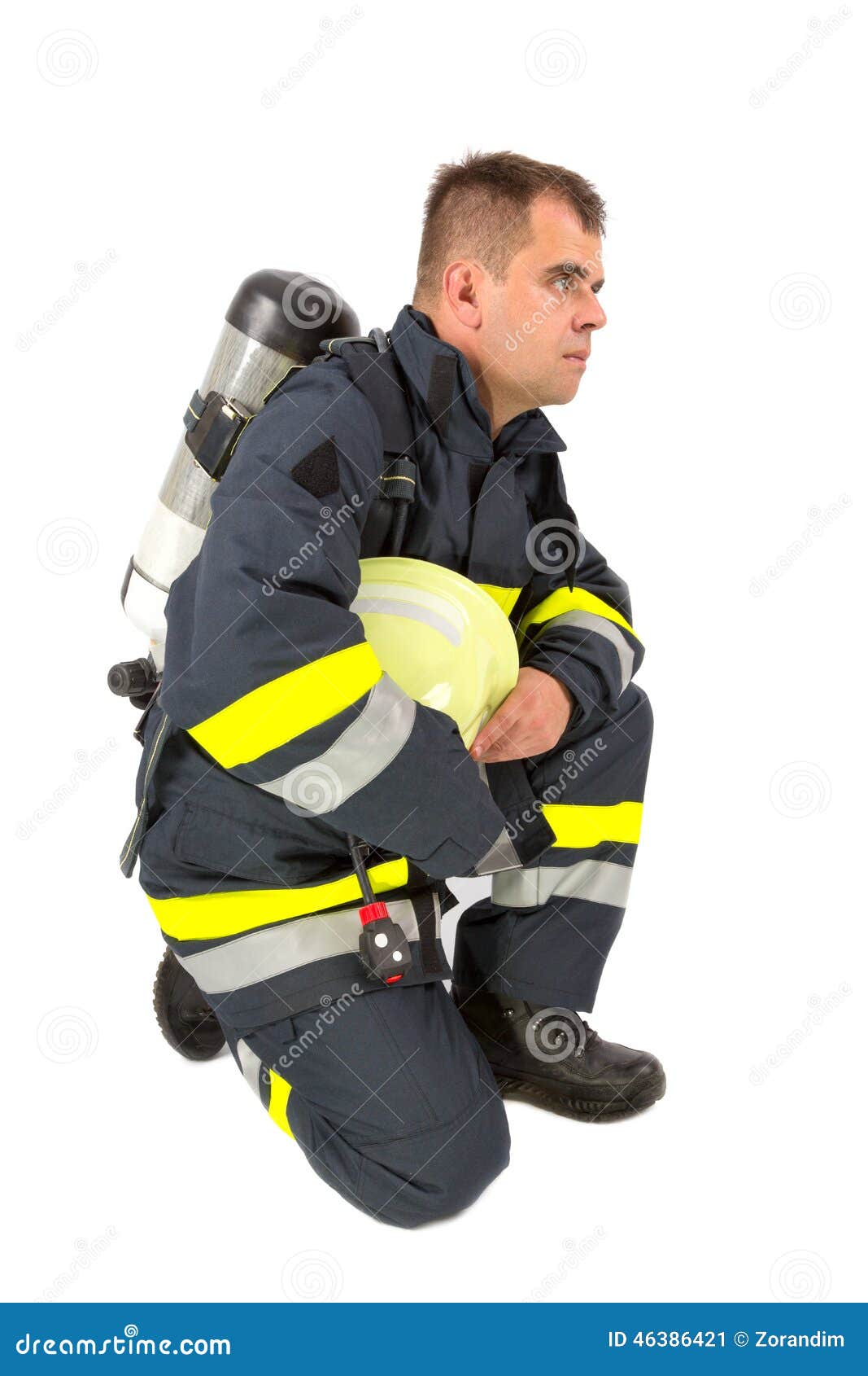Fireman in Uniform Isolated Stock Image - Image of white, protection ...