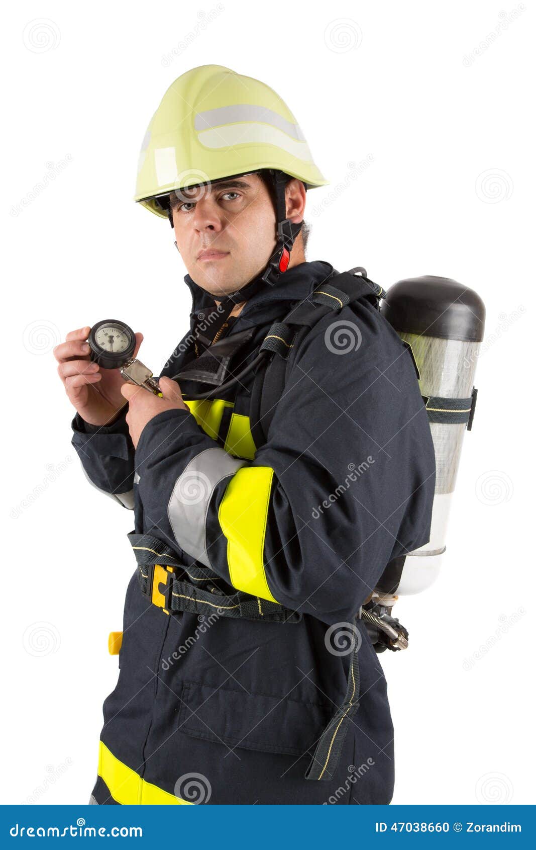 Fireman in Uniform Isolated in White Stock Photo - Image of oxygen ...
