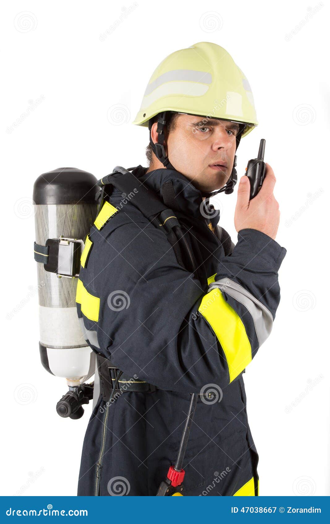Fireman in Uniform Isolated in White Stock Image - Image of oxygen ...
