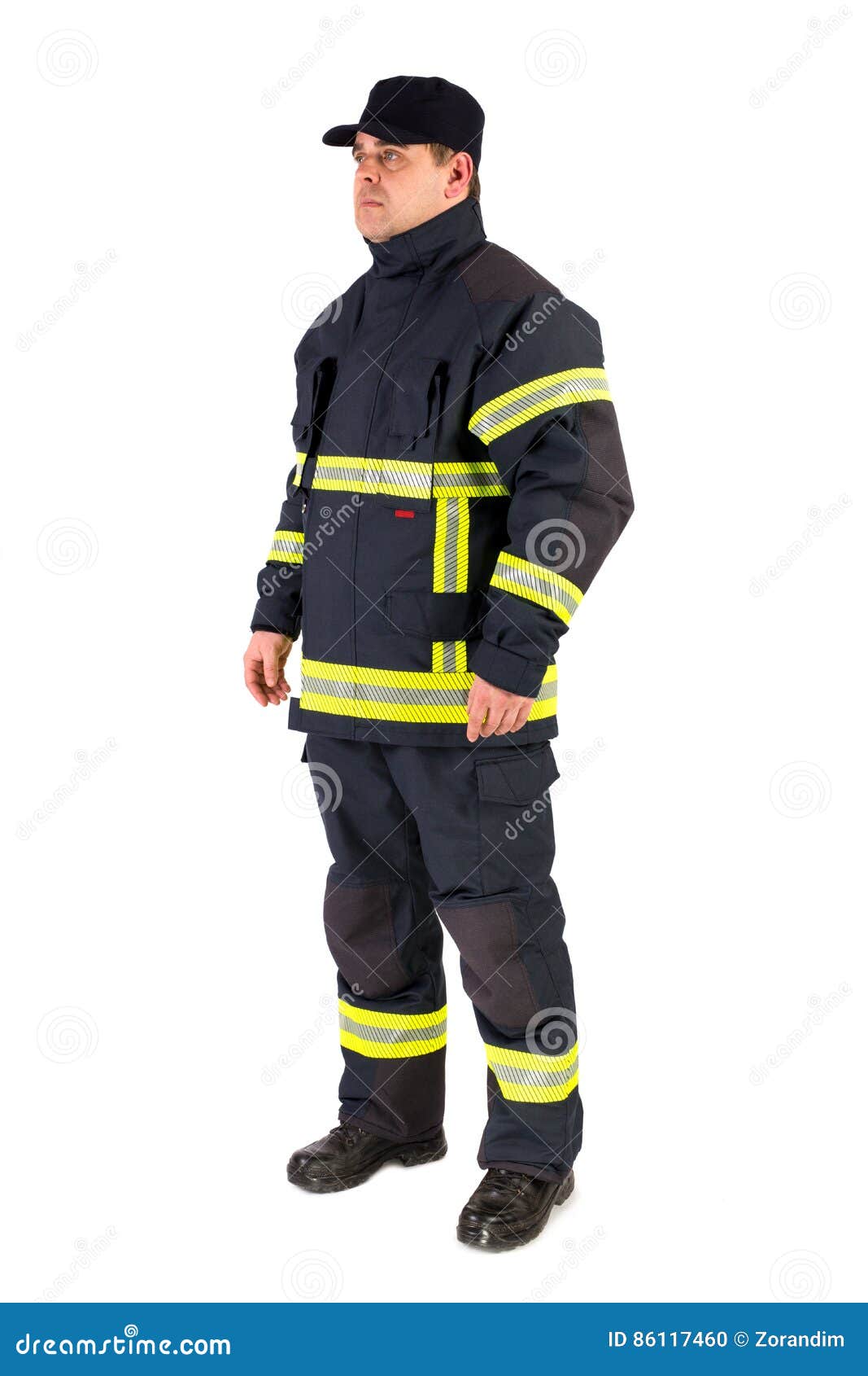 Fireman in Uniform Isolated in White Stock Photo - Image of safety ...