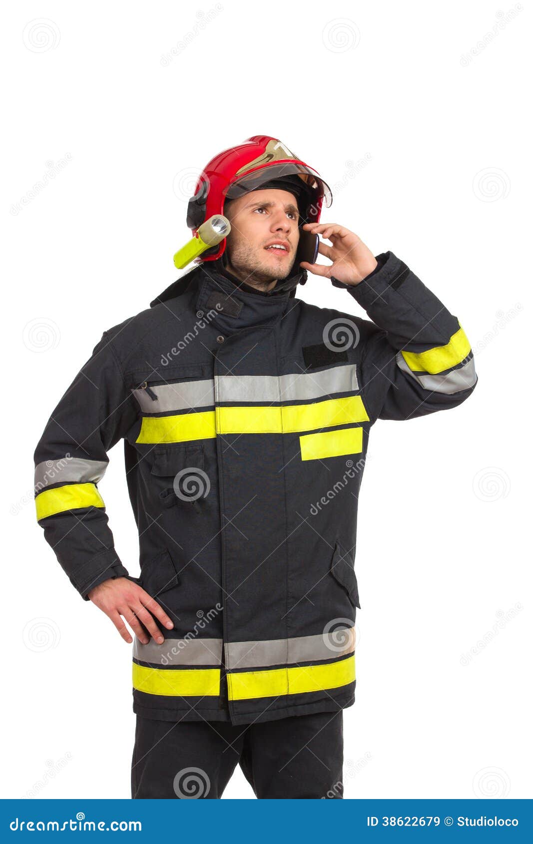 Fireman using phone. stock image. Image of people, cutout - 38622679
