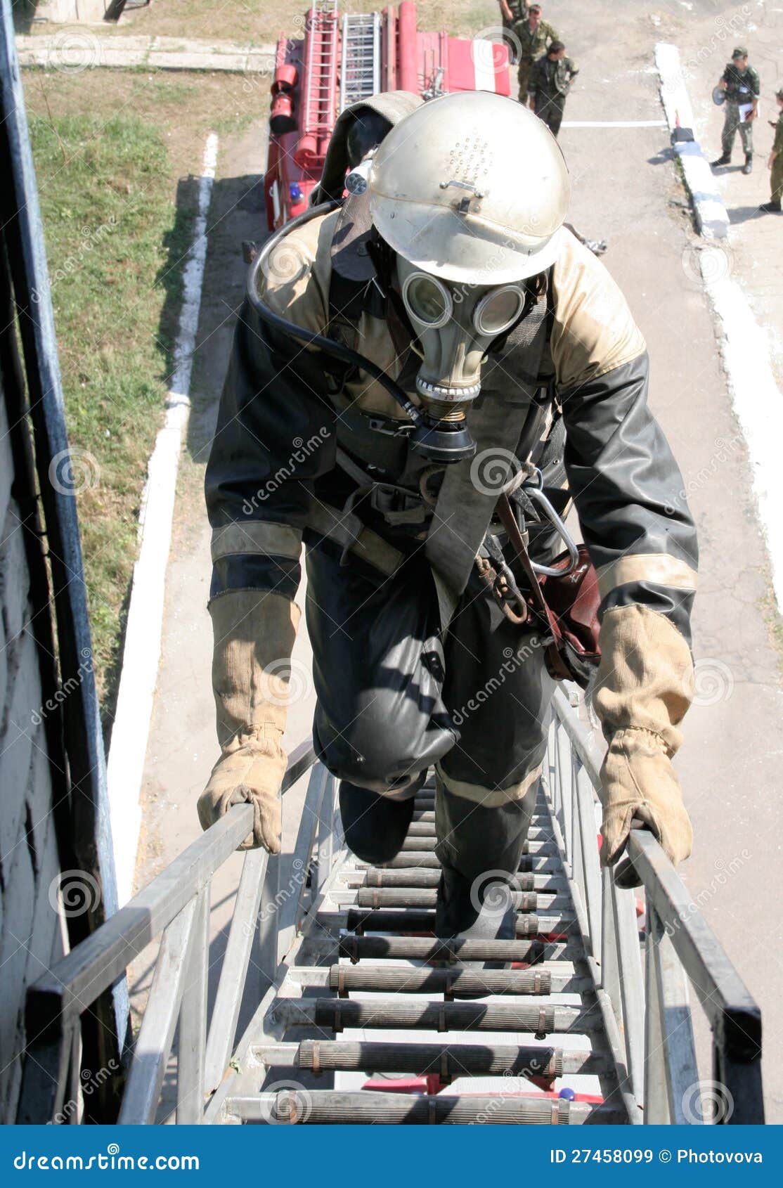 Fireman wearing a gas mask stock image. Image of substance - 27458099
