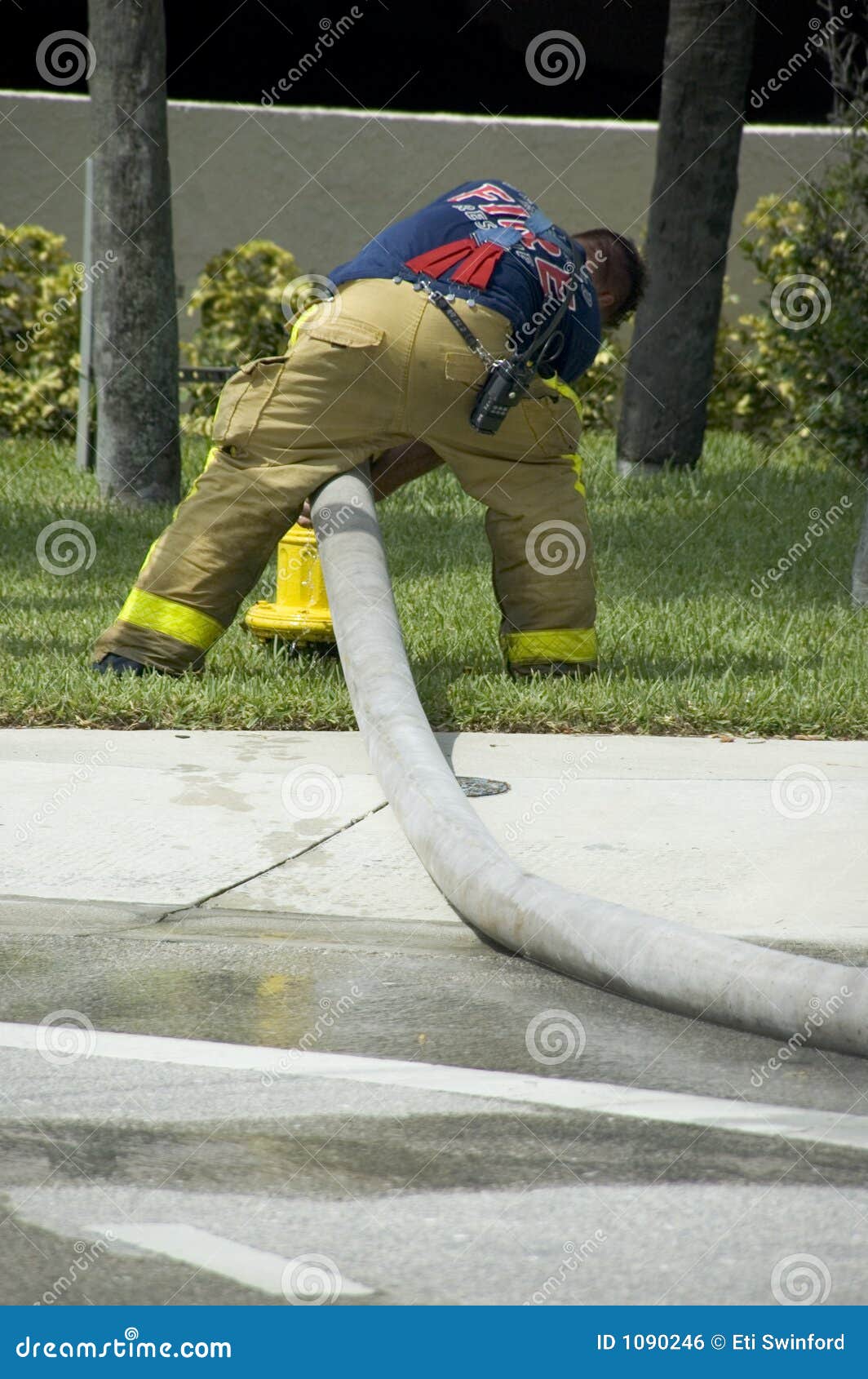 Fireman at work. stock photo. Image of worker, steamy - 1090246