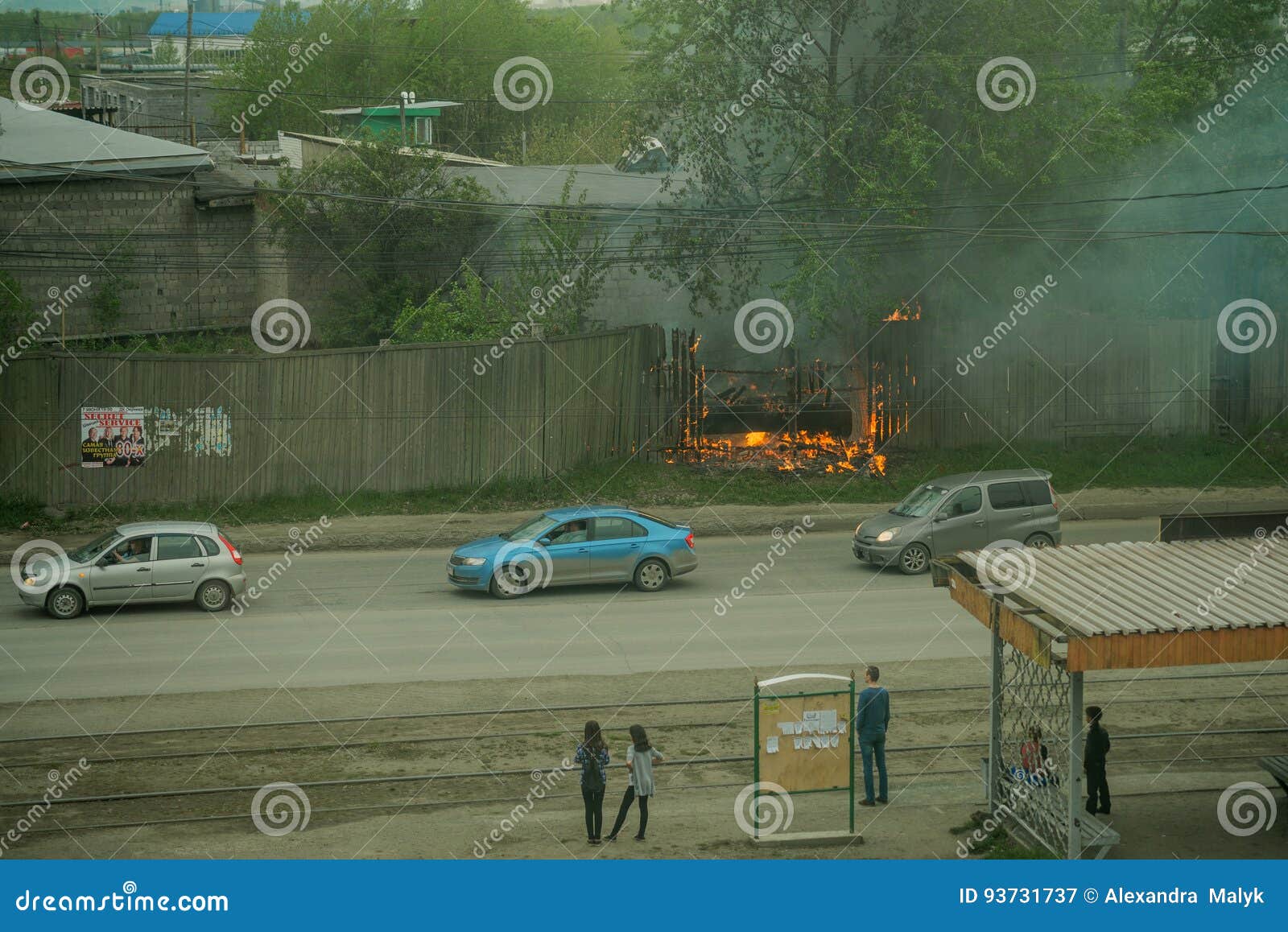 The Firemans are Extinguish a Exploded Burning Car Editorial ...