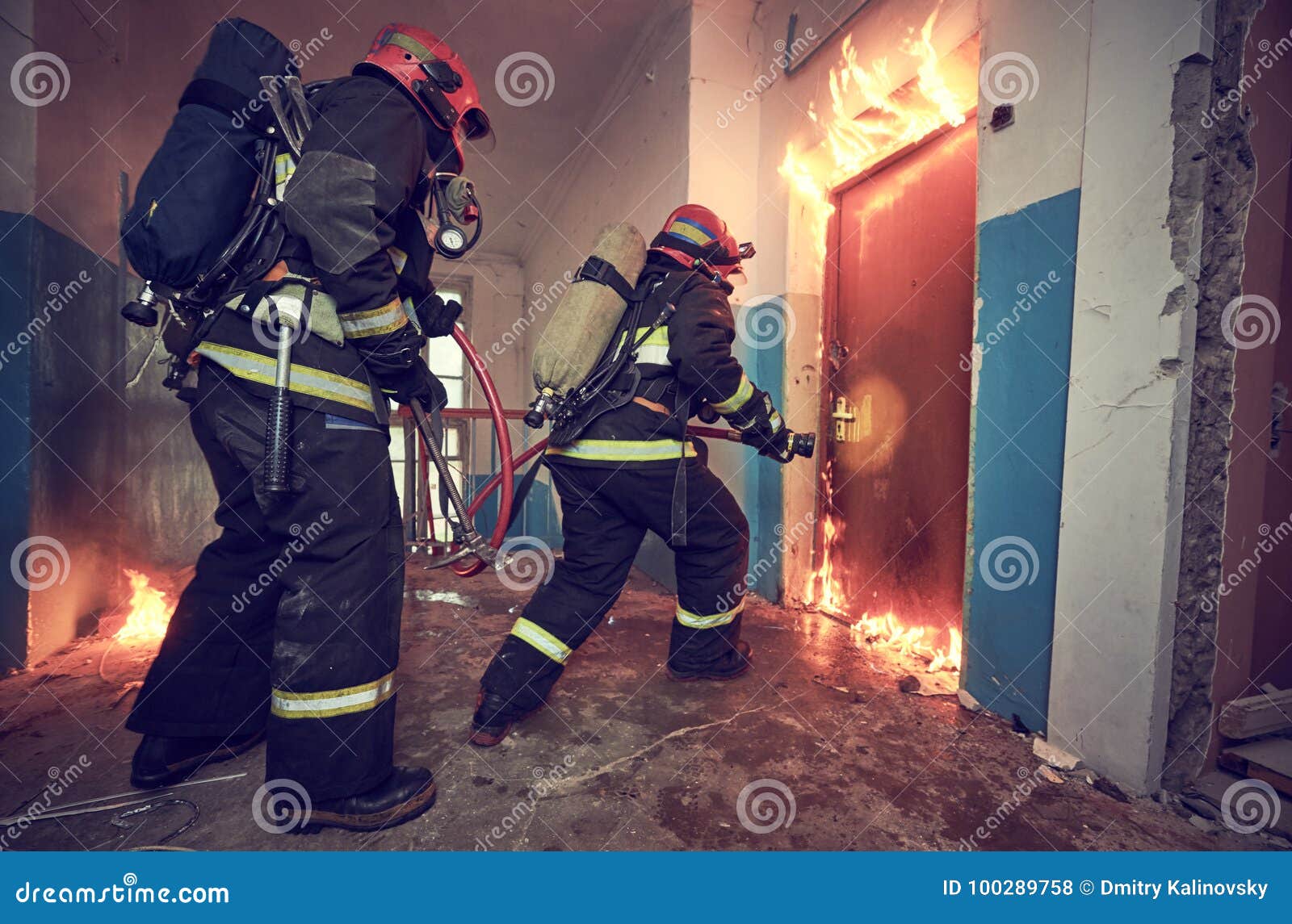 Firemans Team during Firefighting Stock Photo - Image of outdoor ...