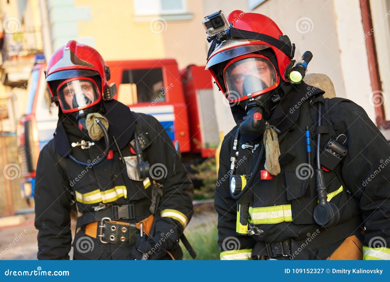 Firemans Team during Firefighting Stock Image - Image of fireman, real ...