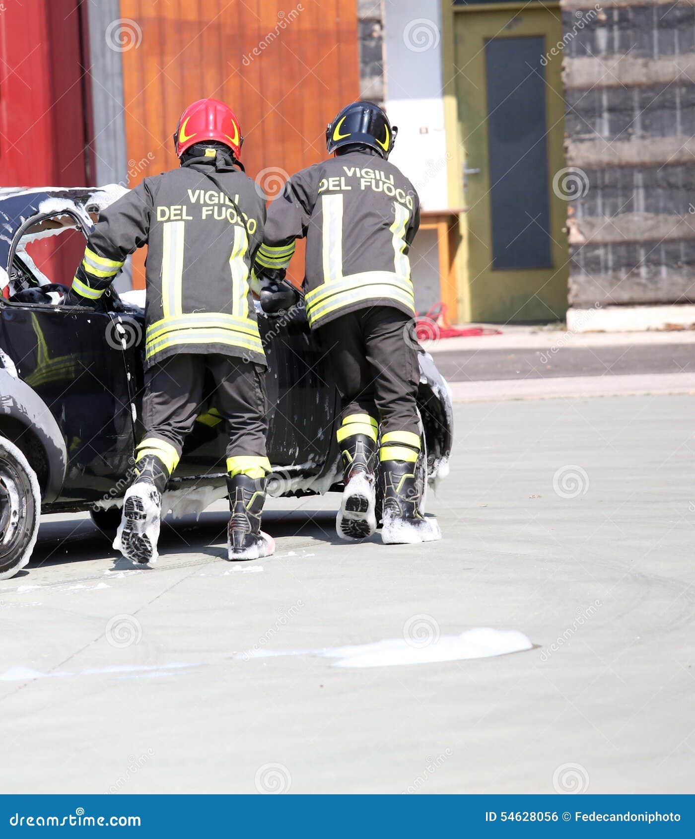 Firemen in Action during the Car Accident Stock Photo - Image of ...