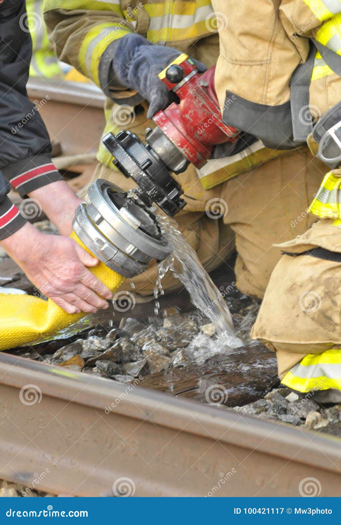 Firemen Connect Hose Durbg Train Fire Stock Image - Image of durbg ...