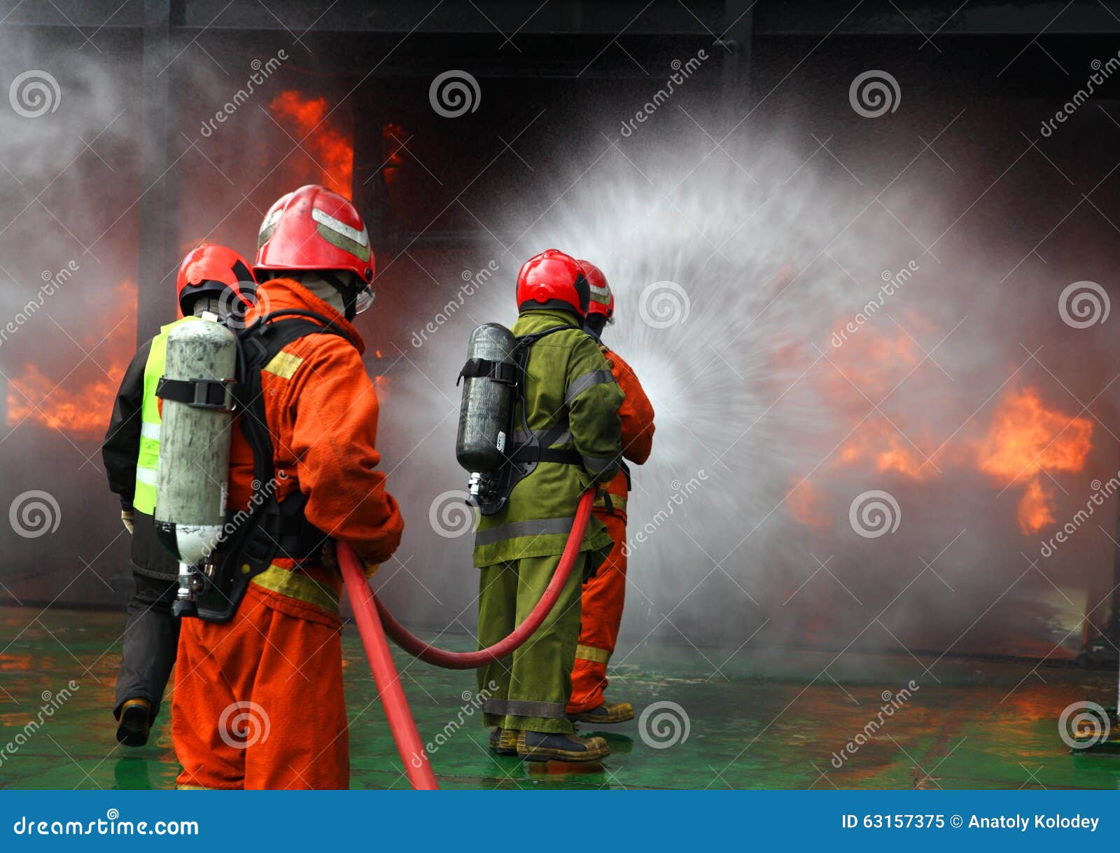 Firemen fighting the fire stock image. Image of fear - 63157375