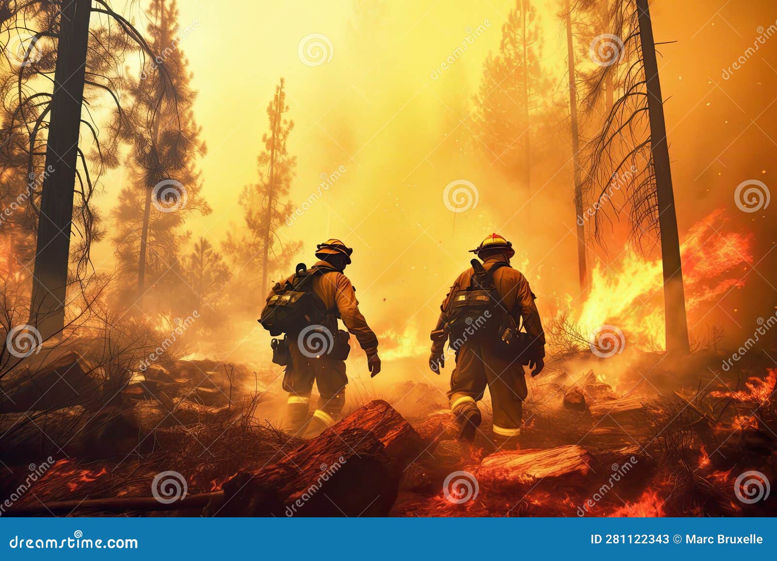 Firemen Fighting a Raging Forest Fire - AI Generated Stock Illustration ...