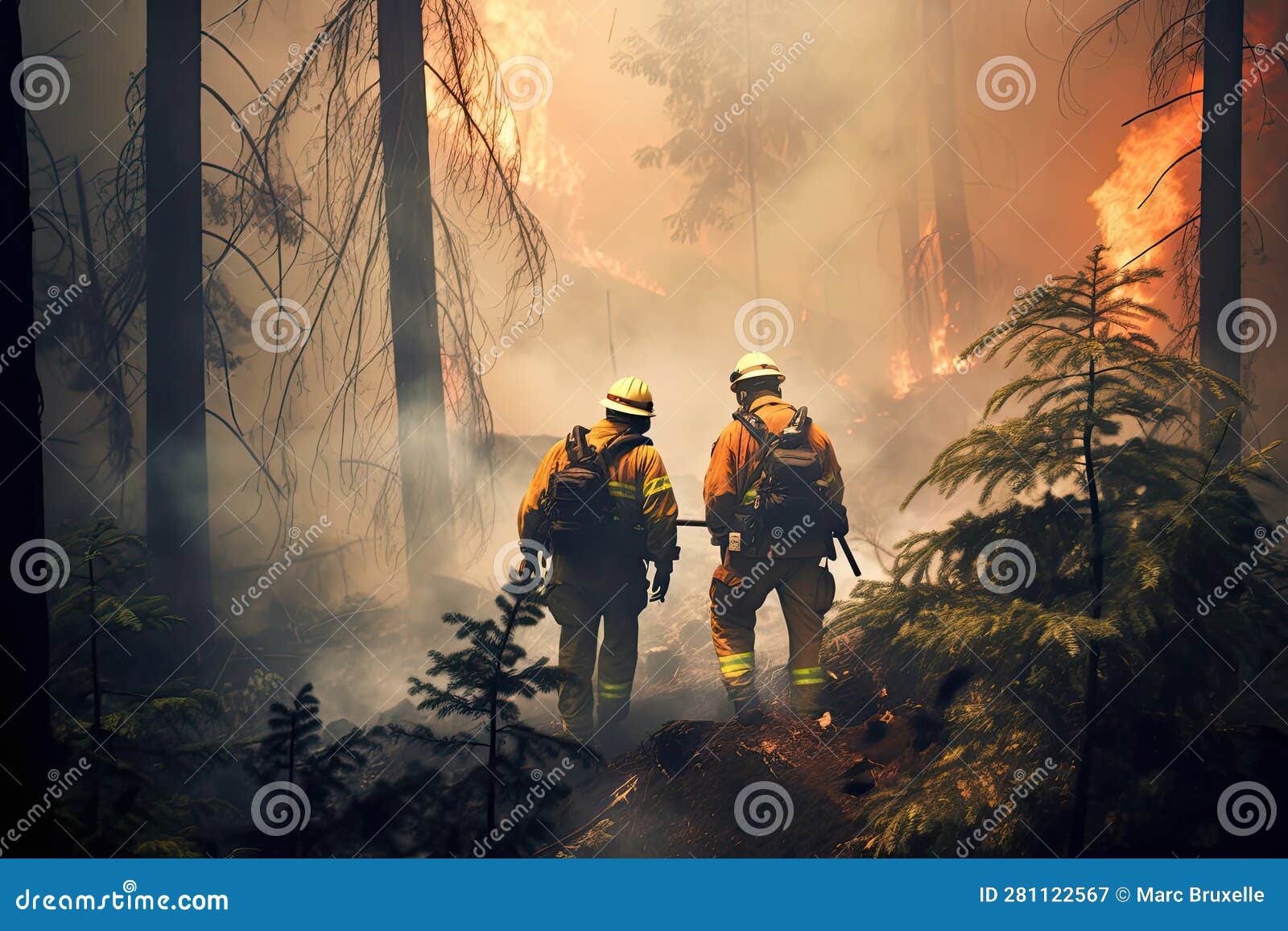 Firemen Fighting a Raging Forest Fire - AI Generated Stock Illustration ...