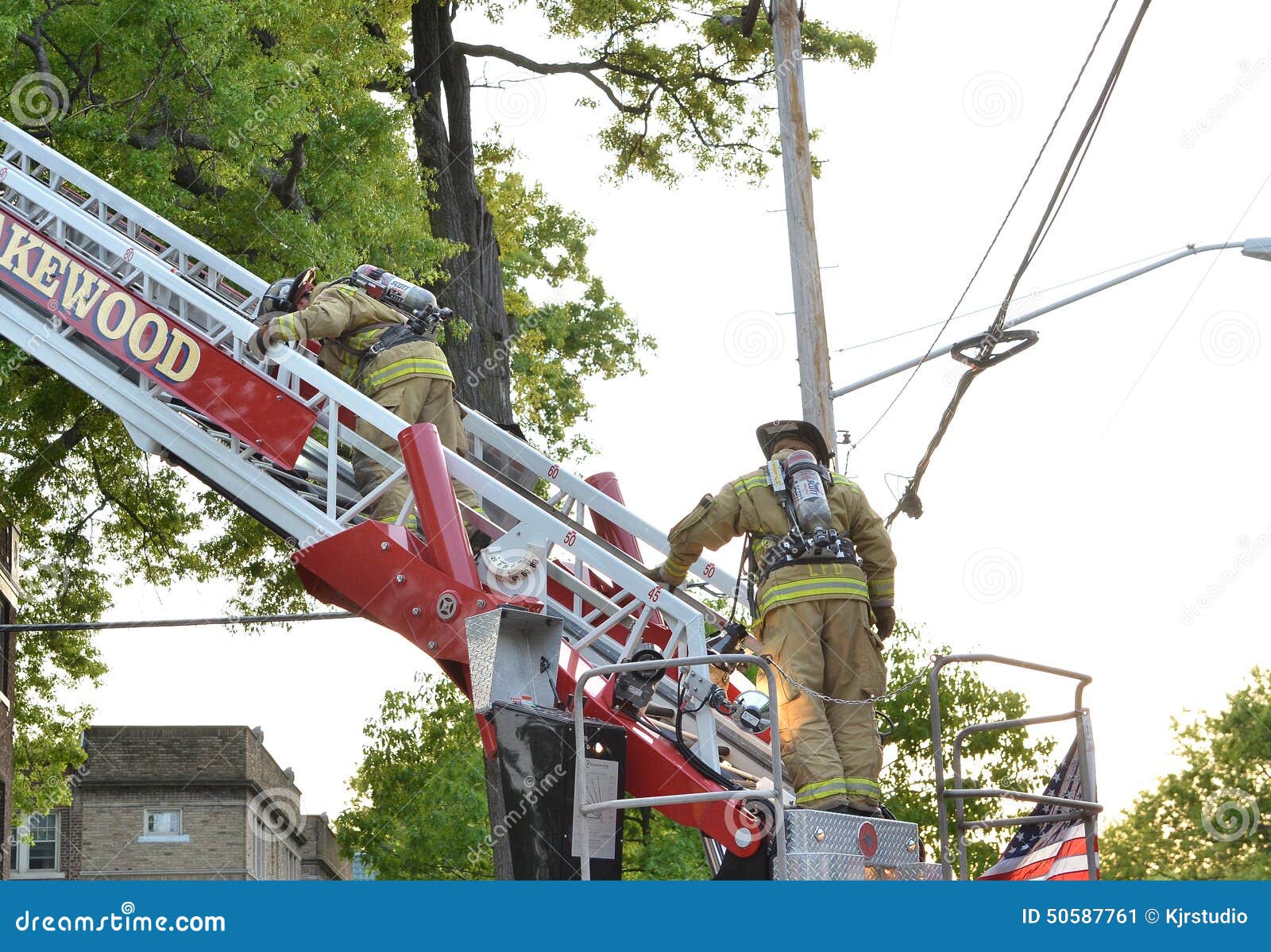 Firemen on a ladder editorial photo. Image of flame, climbing - 50587761