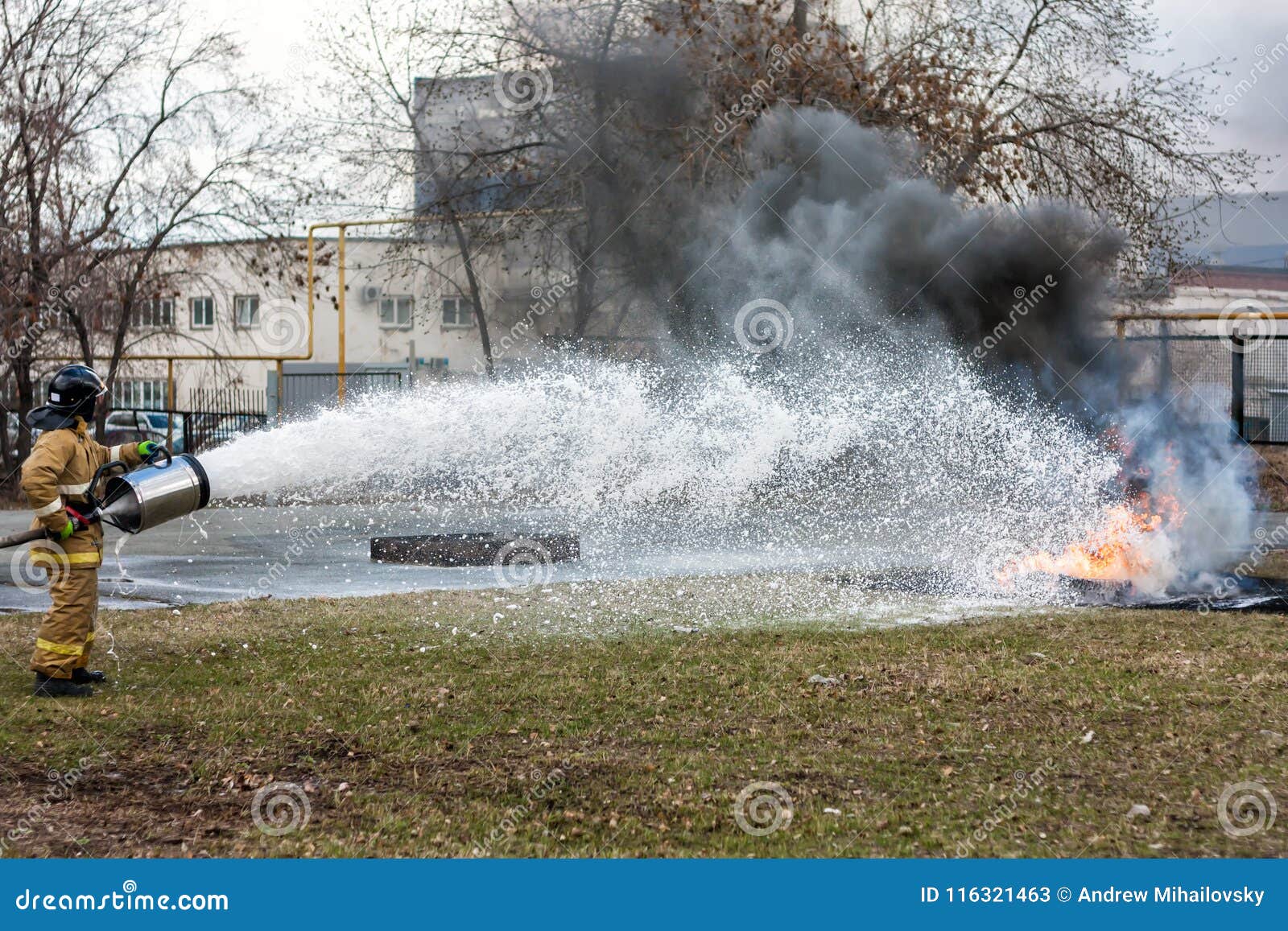 Firemen Pouring Flame with Foam Editorial Stock Photo - Image of flame ...