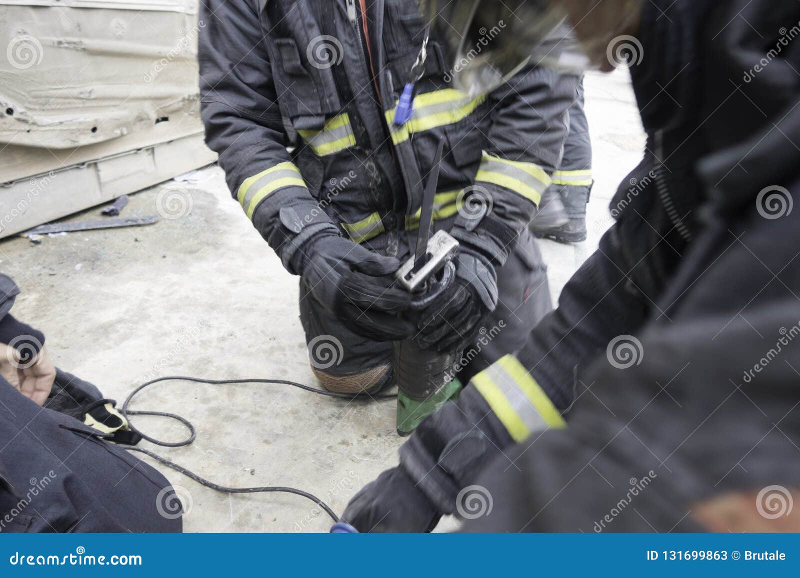 Firemen Practicing Rescue Techniques in Traffic Accidents Stock Image ...