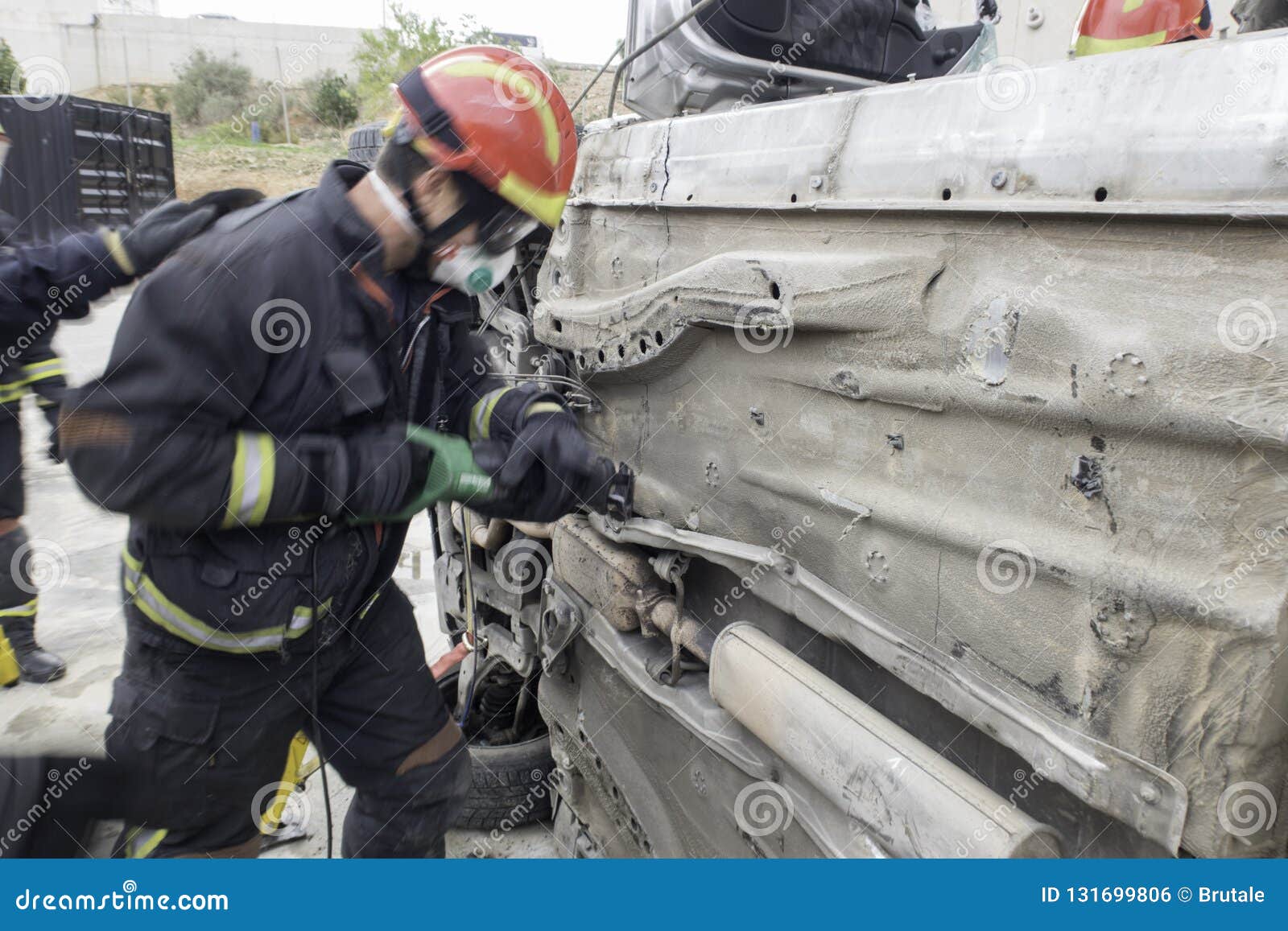 Firemen Practicing Rescue Techniques in Traffic Accidents Editorial ...