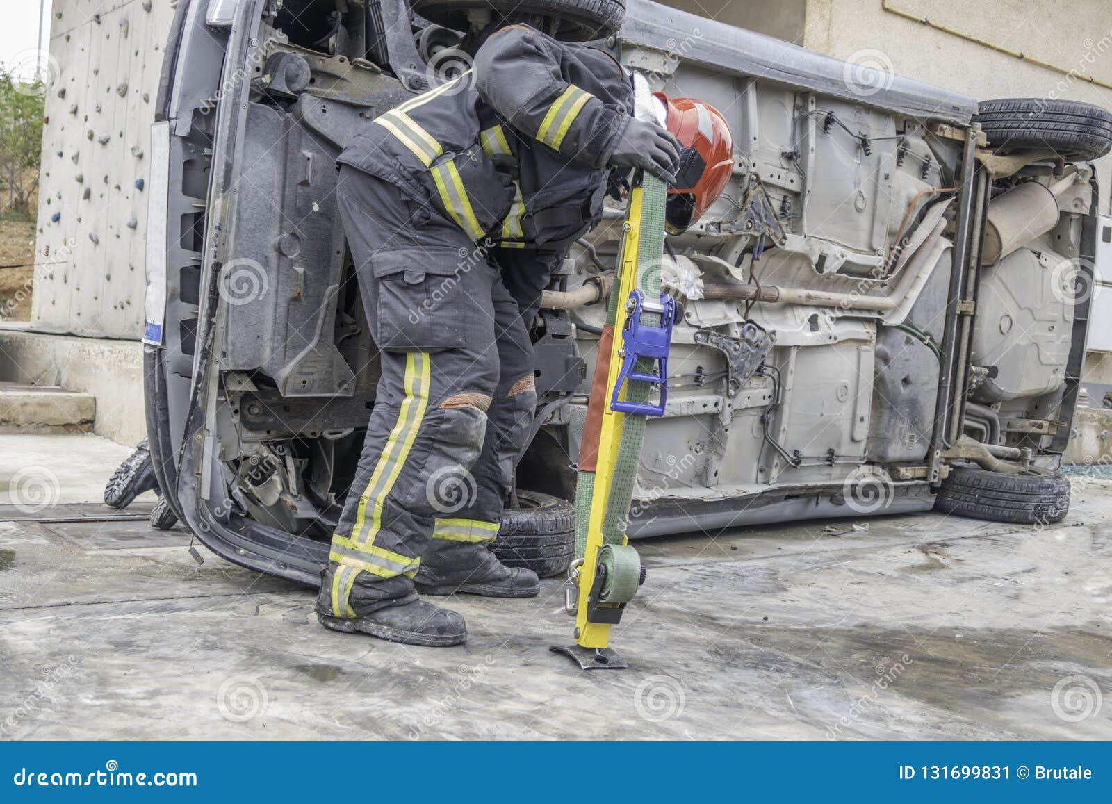 Firemen Practicing Rescue Techniques in Traffic Accidents Editorial ...