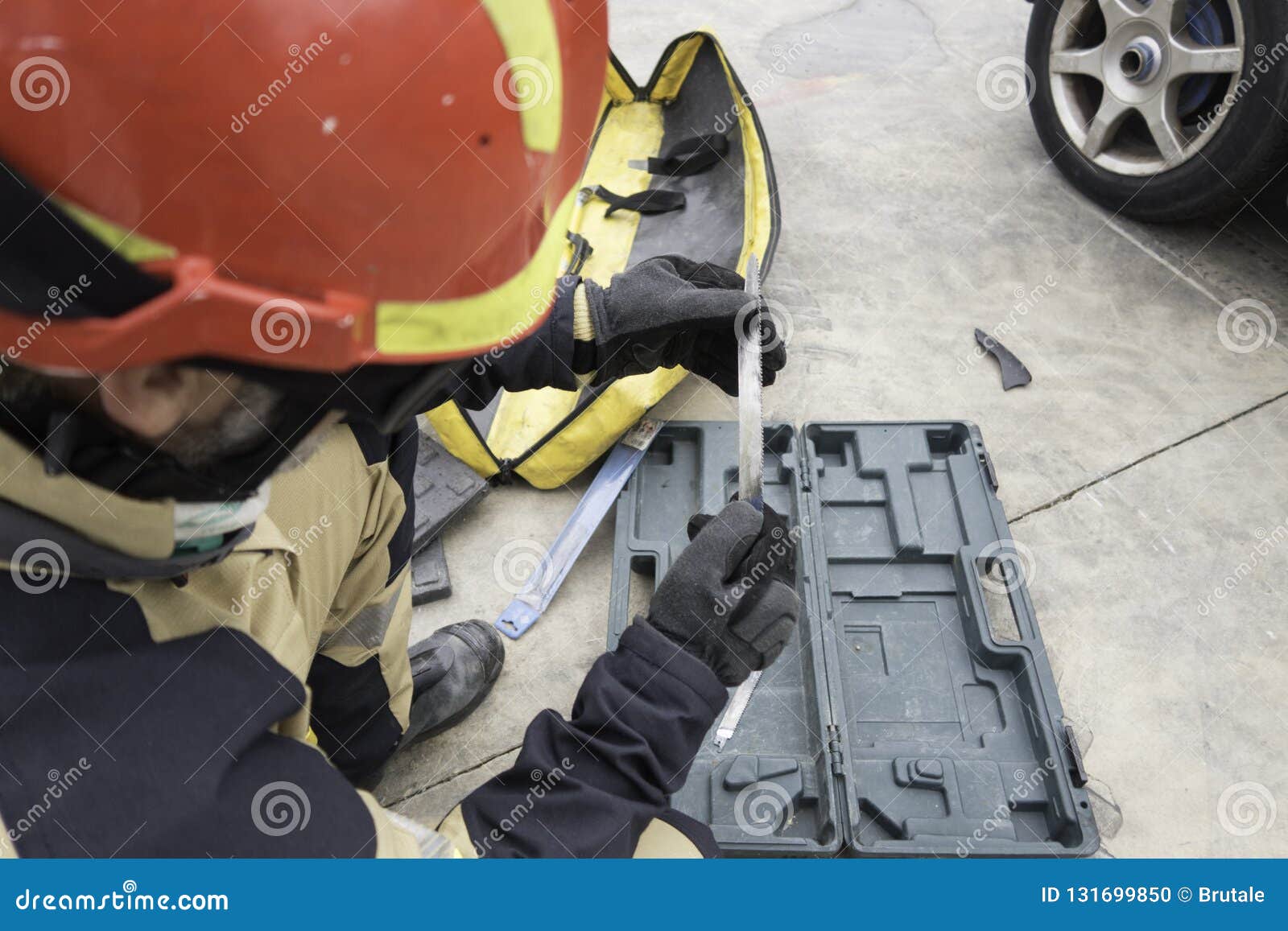 Firemen Practicing Rescue Techniques in Traffic Accidents Editorial ...