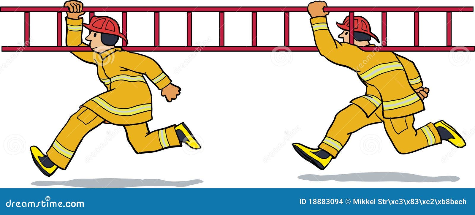 Firemen Running with Ladder Stock Vector - Illustration of building ...