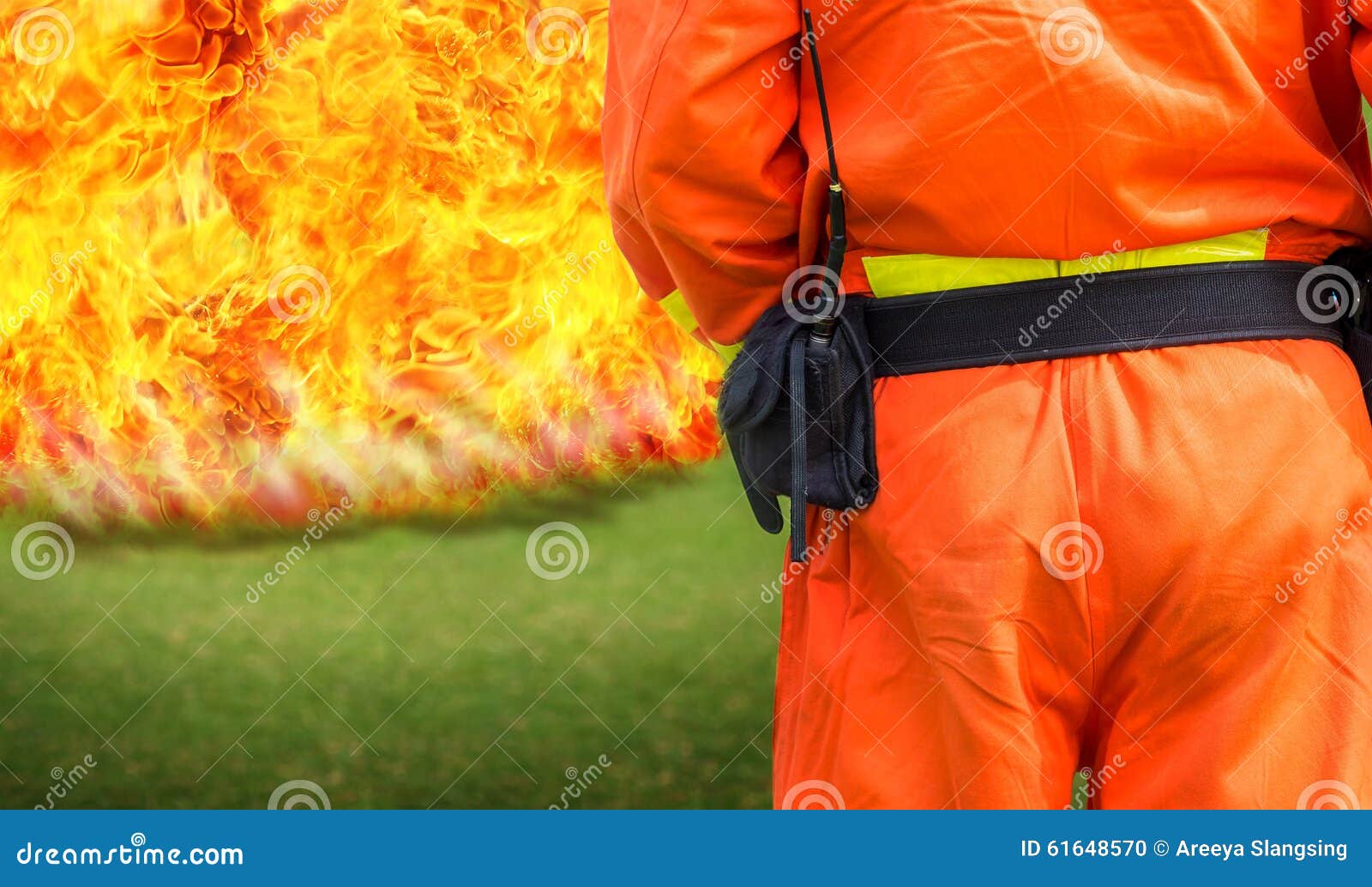 Firemen Standing in Front of a Big Flame Stock Photo - Image of alarm ...