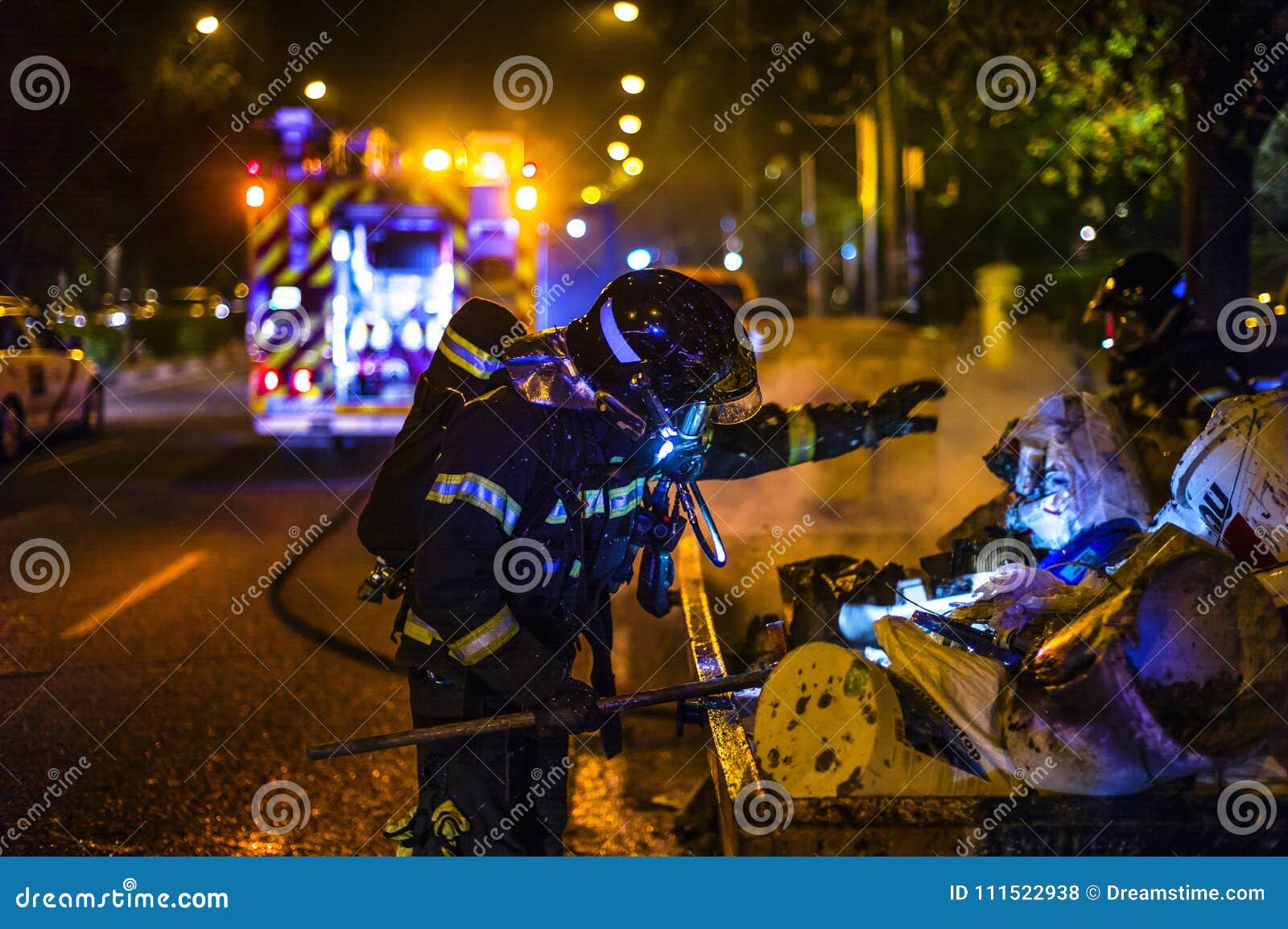The Firemen Work in a Night Fire. Madrid Spain Editorial Stock Photo ...