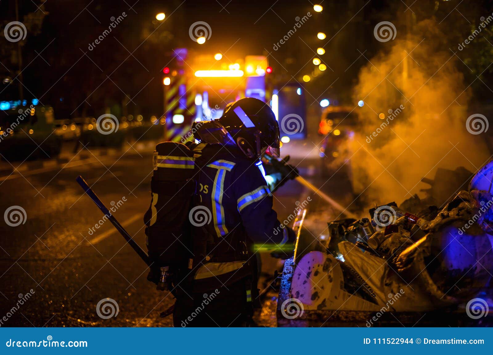 The Firemen Work in a Night Fire. Madrid Spain Editorial Stock Image ...