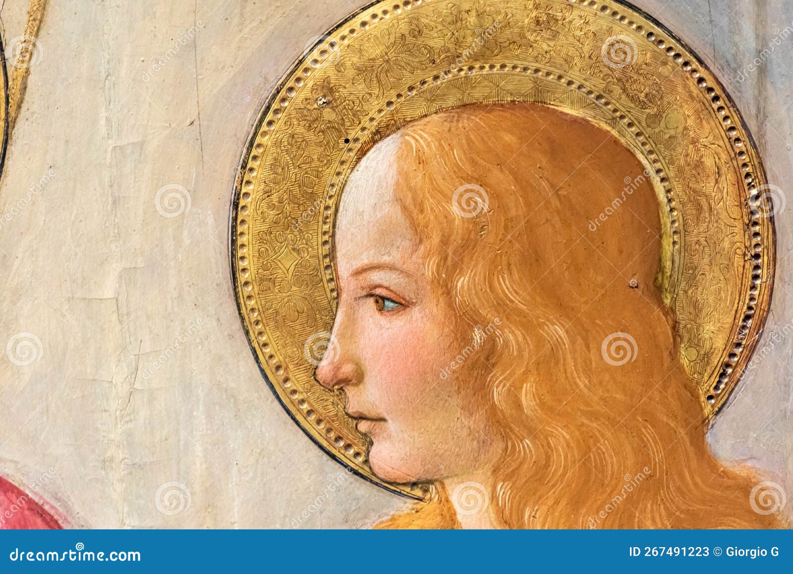 Detail of Renaissance Fresco Showing the Blond Profile of Beautiful ...