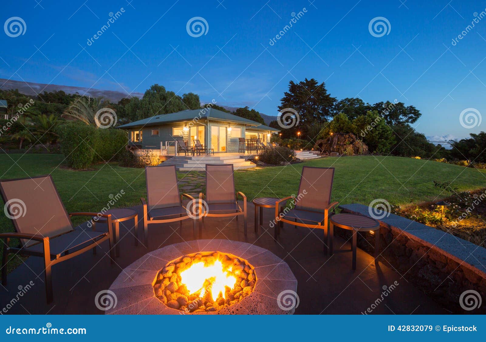 Firepit Outside of an Estate Home Stock Image - Image of chair, luxury ...